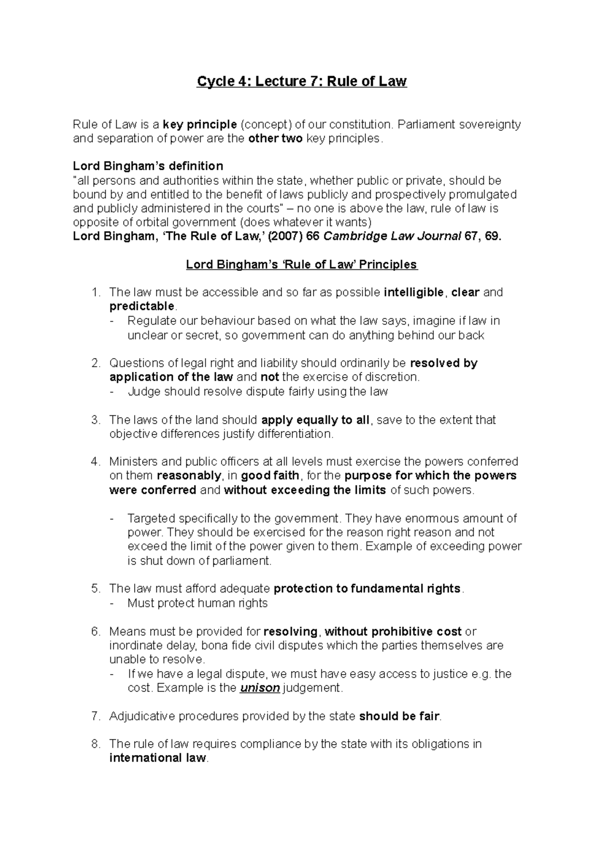 Rule of Law - cycle 4 - Cycle 4: Lecture 7: Rule of Law Rule of Law is ...