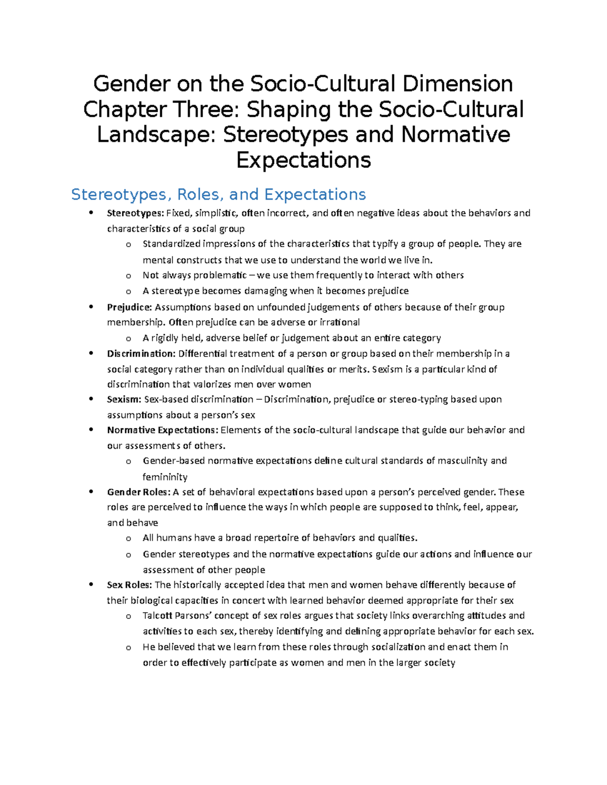 Chapter 3 - notes - Gender on the Socio-Cultural Dimension Chapter ...