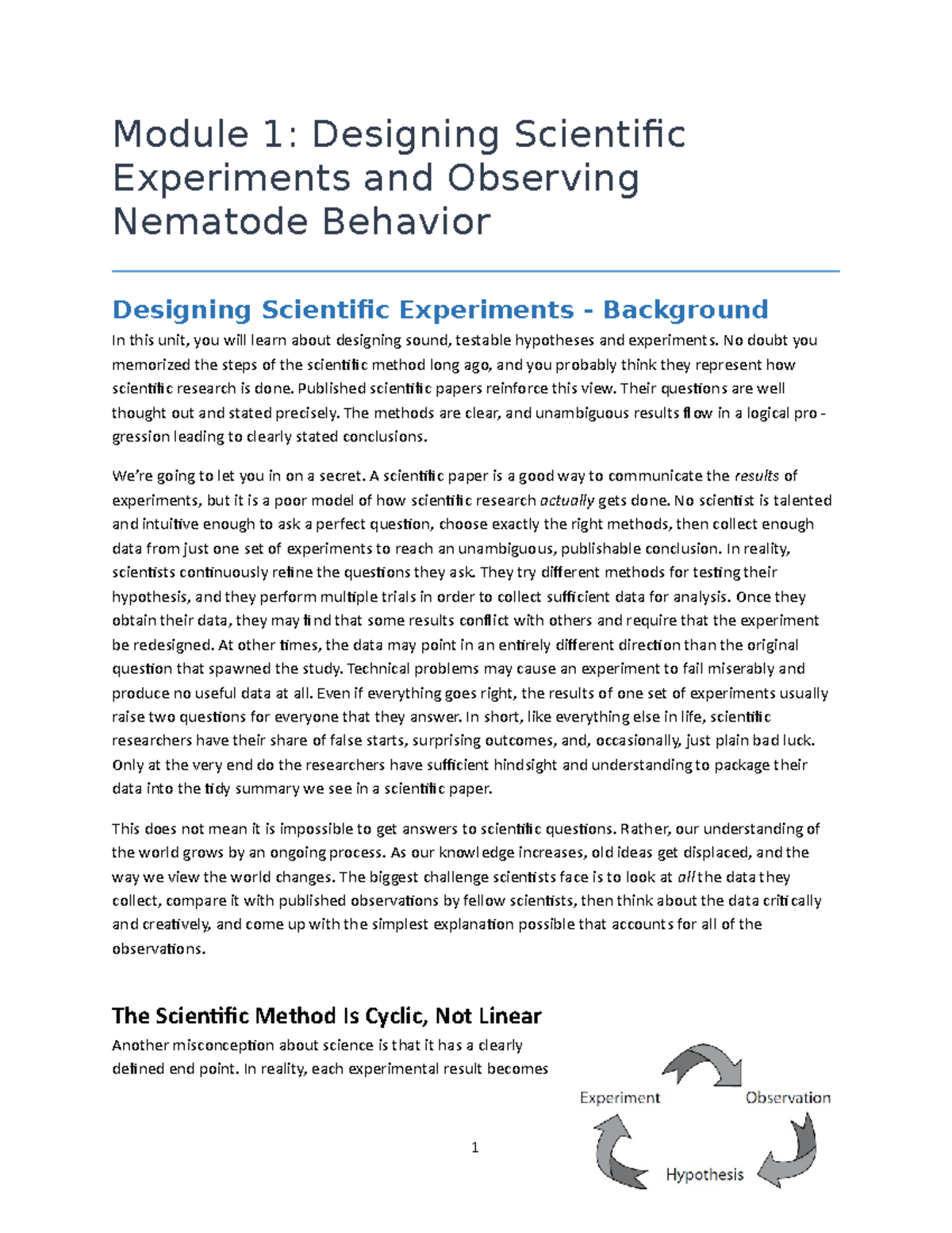 Module 1 - Designing Scientific Experiments Protocol - C elegans ...