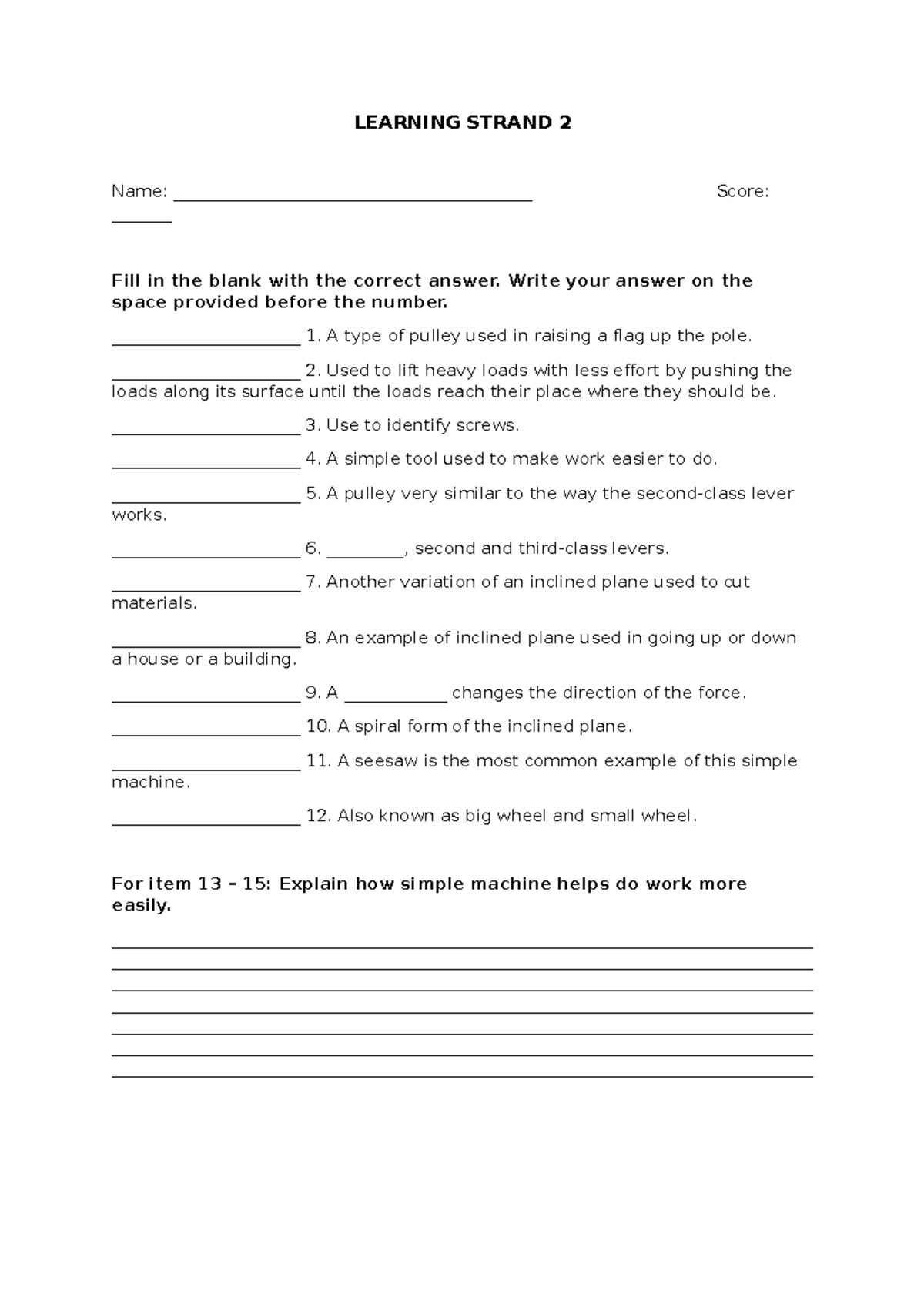 Simple Machine - This activity is intended for the out of school youth ...