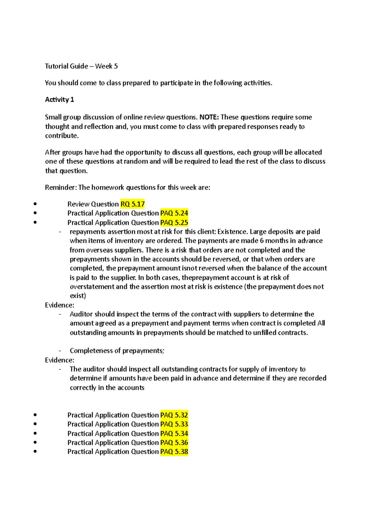 Tutorial 5/HW QUESTIONS - 200535 - UWS - Studocu