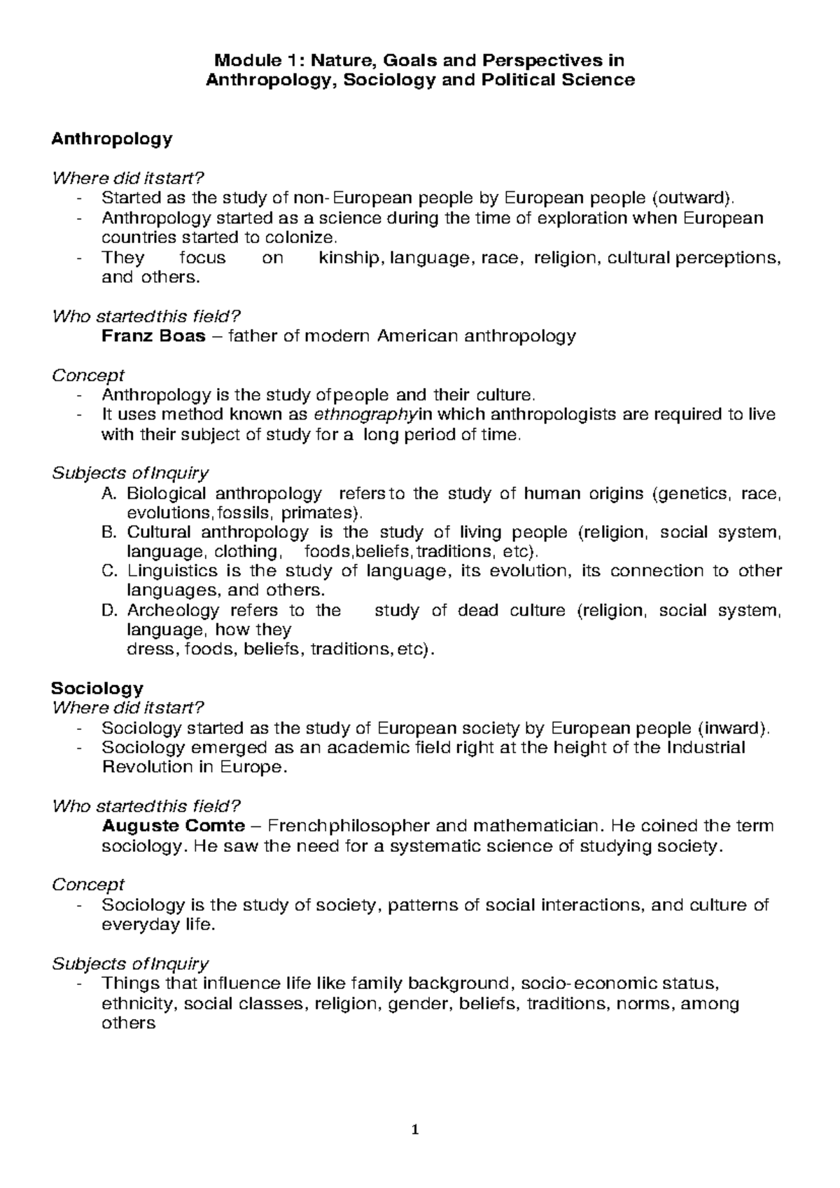 UCSP Quarter 1 Handouts - Module 1: Nature, Goals and Perspectives in ...