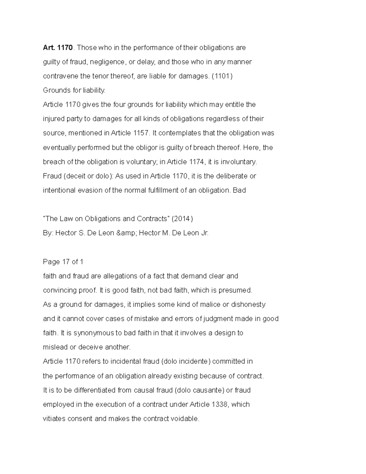 Art. 1170 - Those who in the performance of their obligations are ...