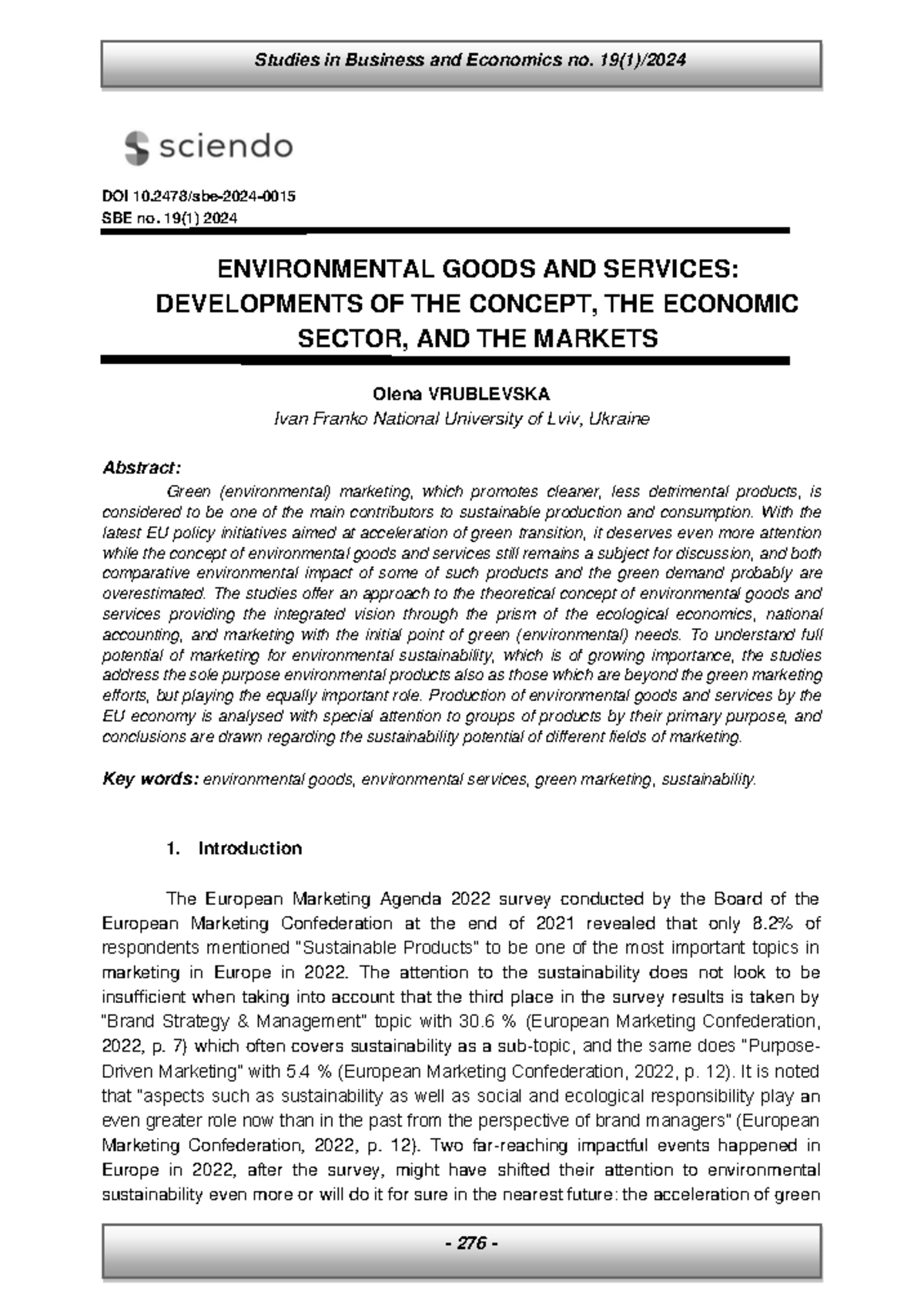 Environmental Goods and Services Developments of the Concept the ...