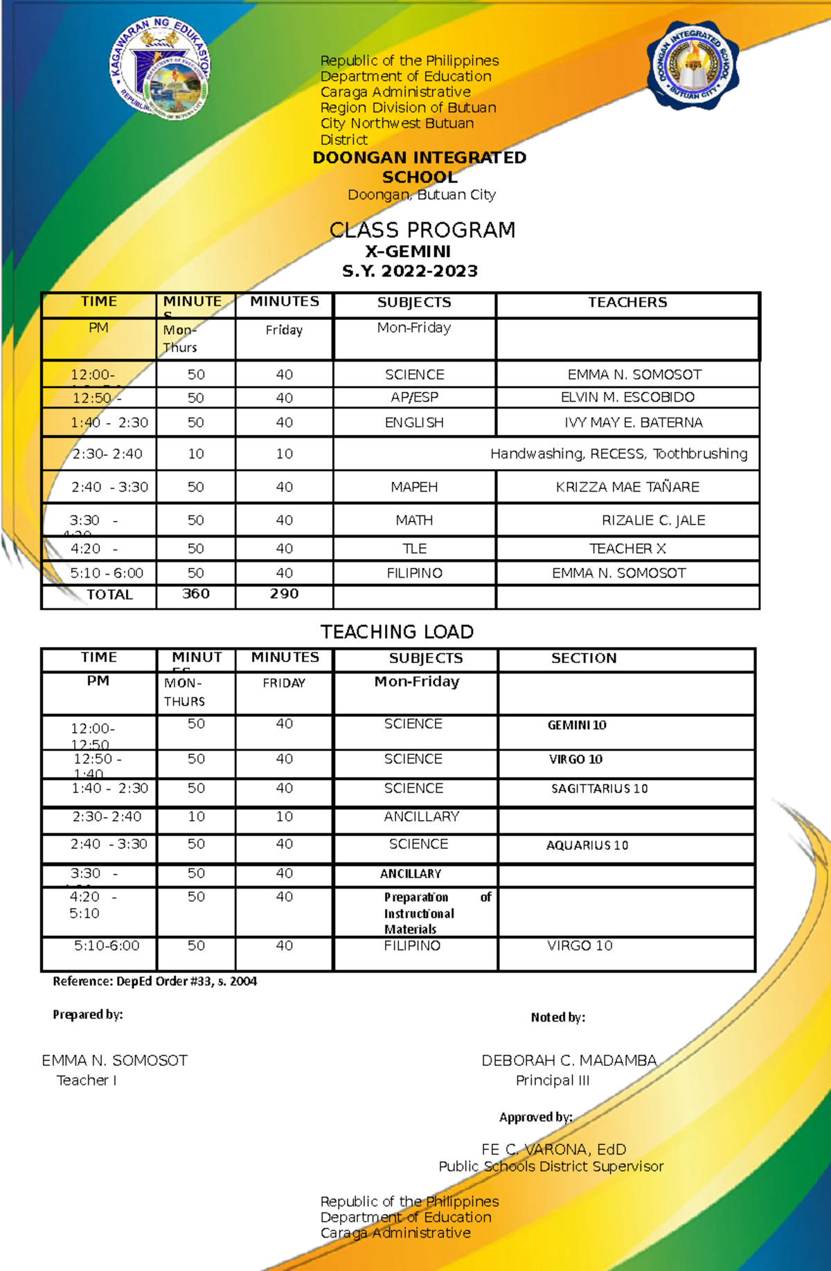 Class Program G10 1 - Republic of the Philippines Department of ...