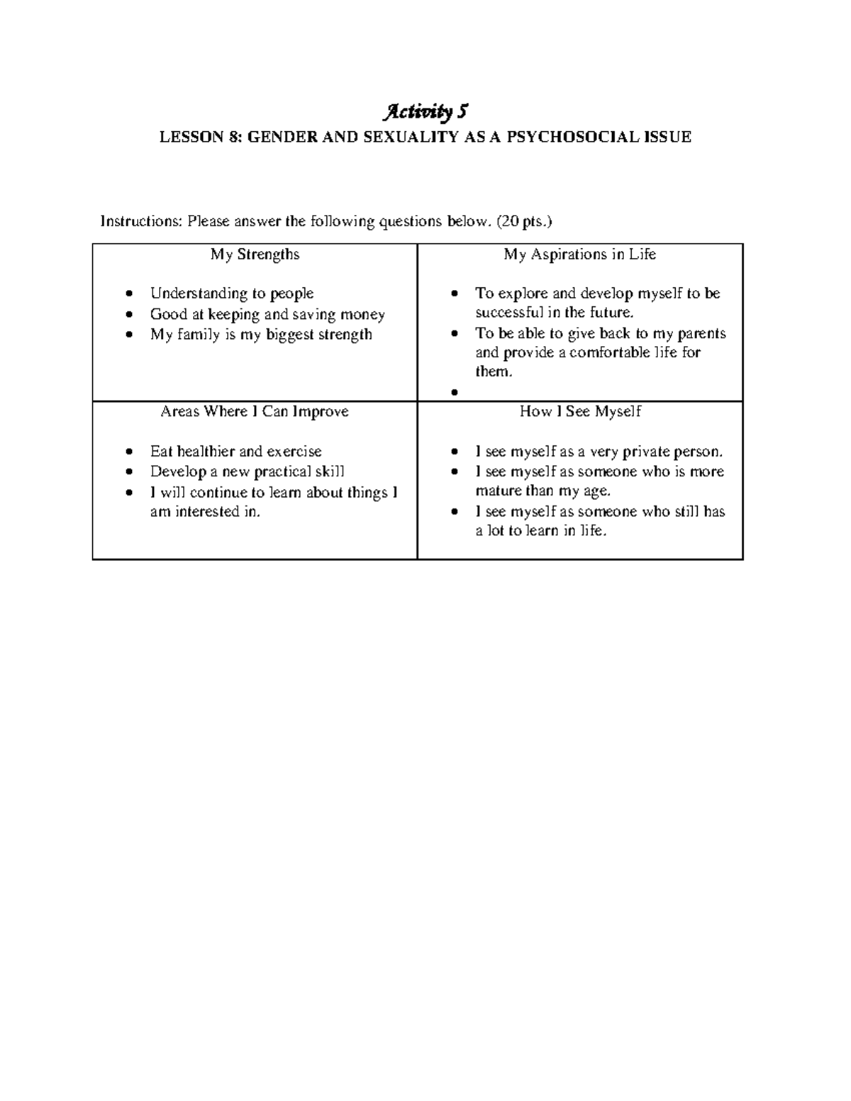 Activity 5 GEE 15 - Activity 5 LESSON 8: GENDER AND SEXUALITY AS A ...