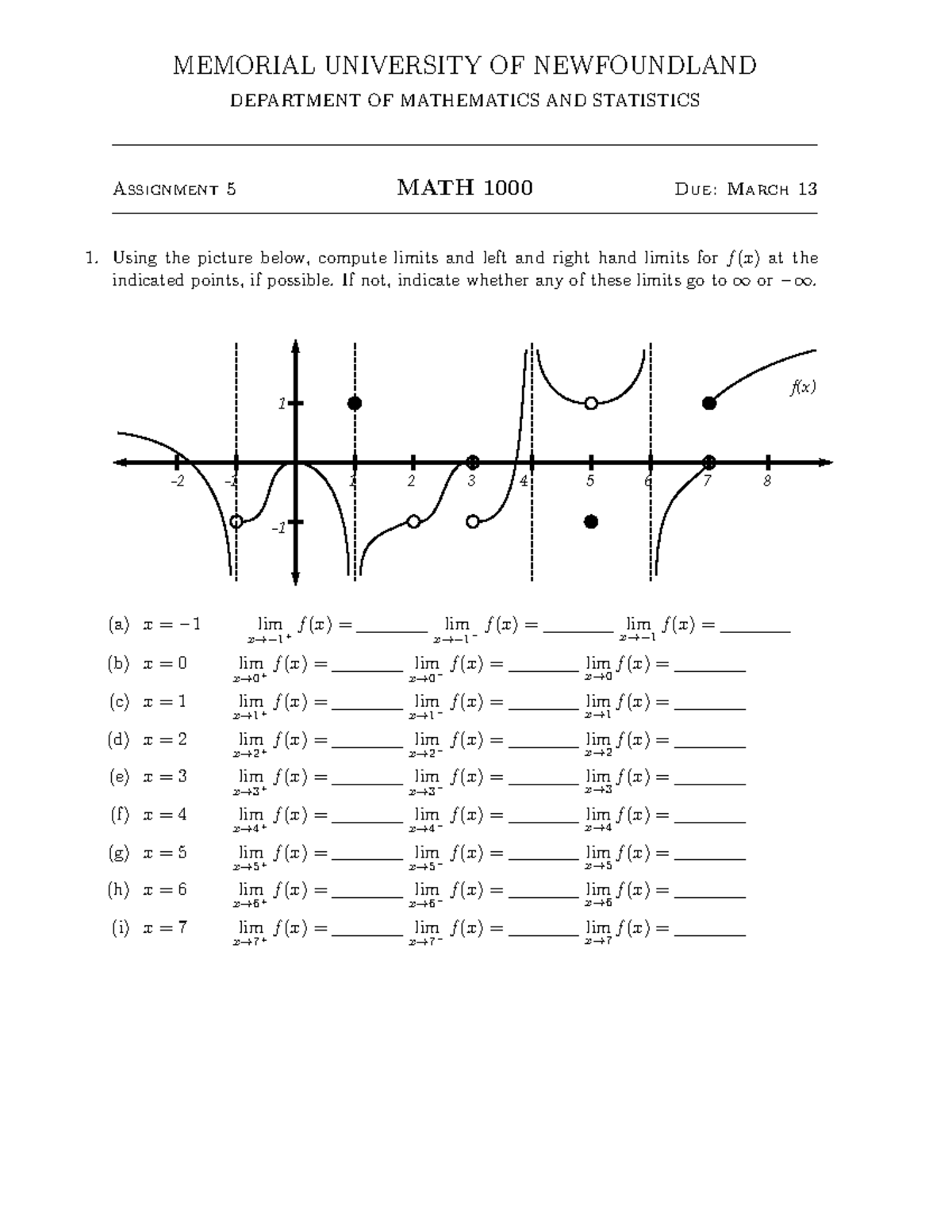 Ass5 - math 1000 cal i all lec notes for session 2021 - MEMORIAL ...