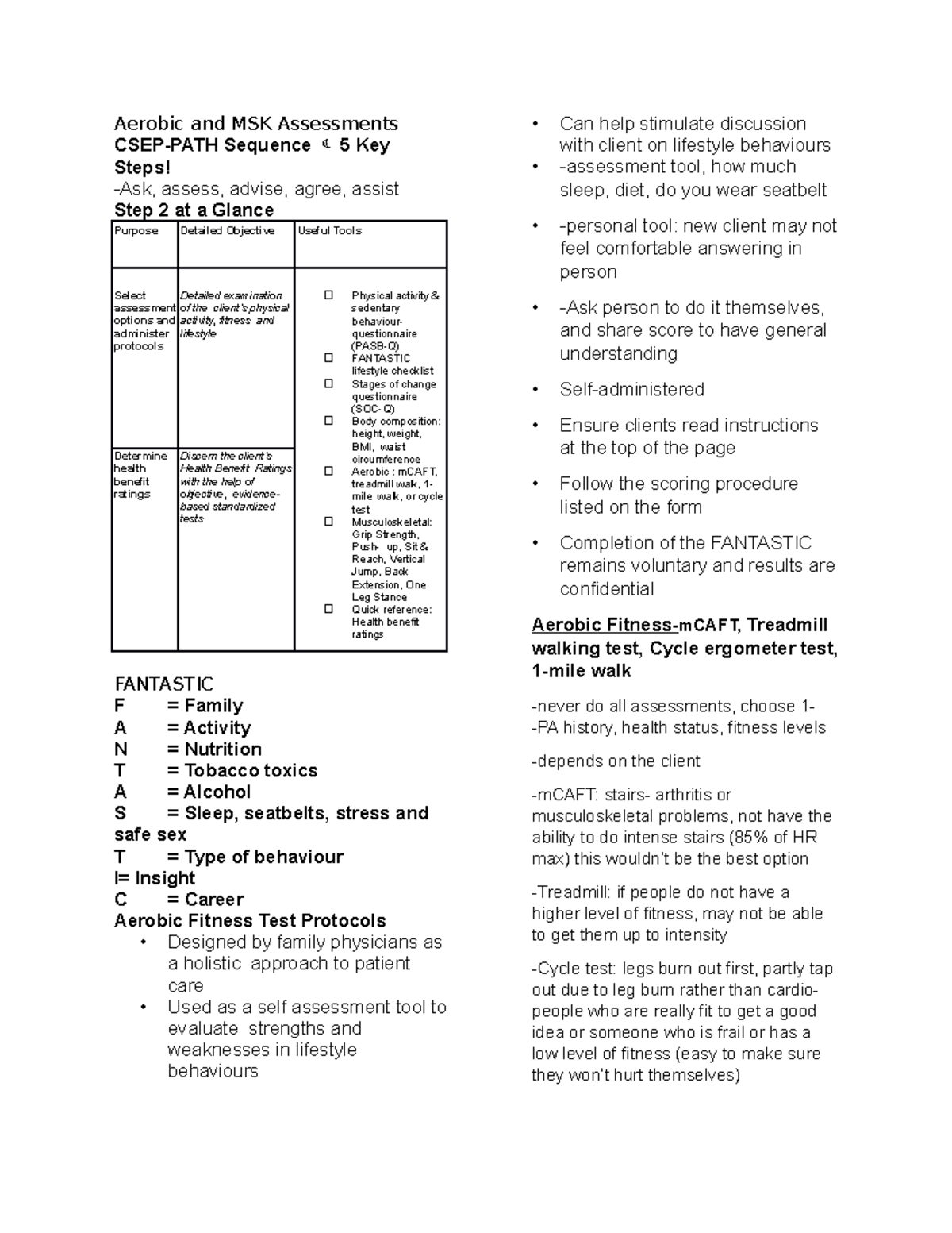 Aerobic and MSK Assessments - Aerobic and MSK Assessments CSEP-PATH ...
