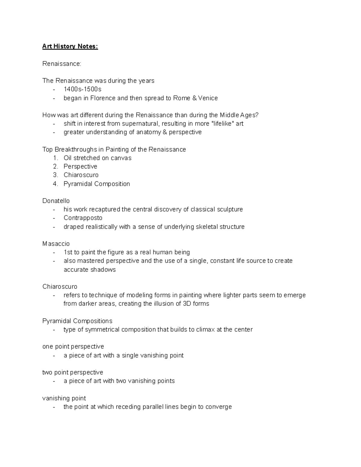 Art History Notes Renaissaince - Art History Notes: Renaissance: The ...