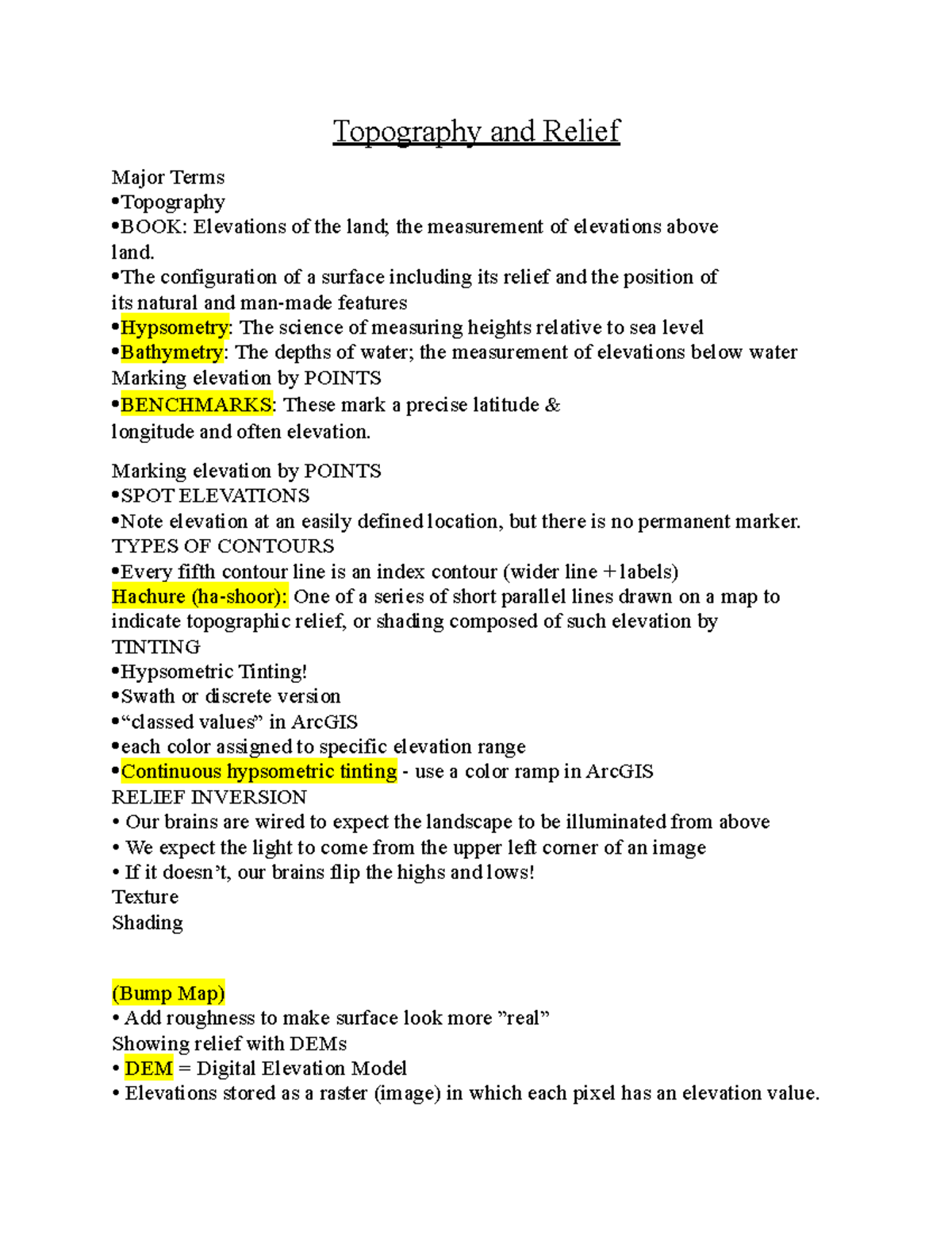 Topography and Relief Map Use - Topography and Relief Major Terms ...