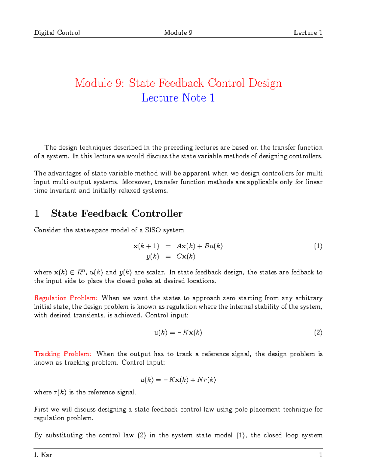 Pole-Replacement-Policy - Module 9: State Feedback Control Design Lecture Note 1 The design ...