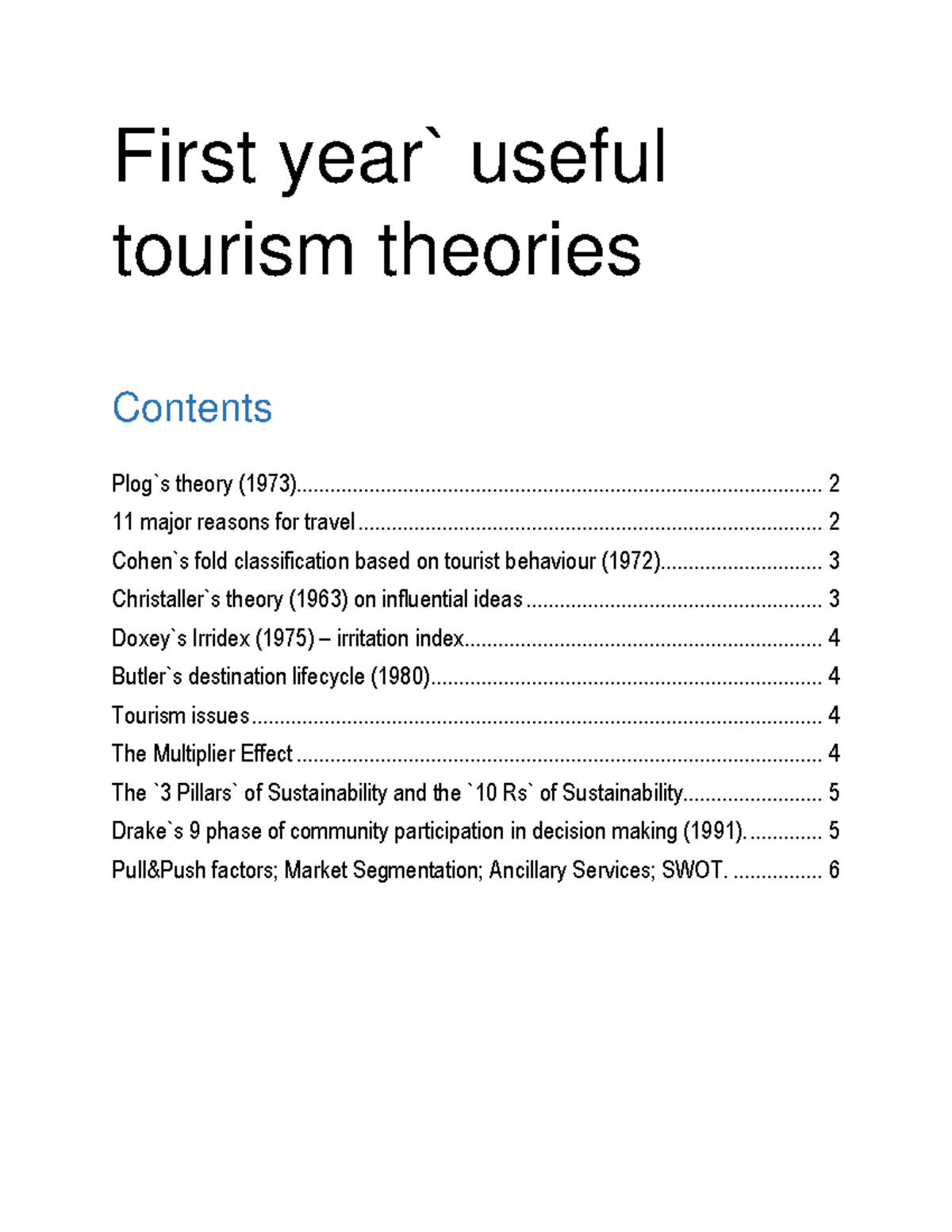 First year` useful tourism theories - First useful tourism theories ...