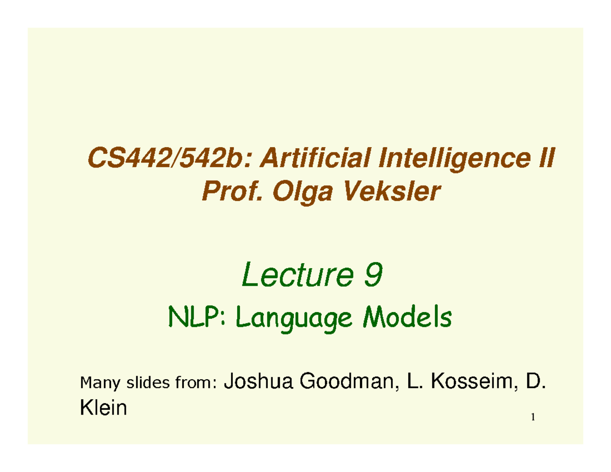 Lecture notes, lecture 9 - Natural Language Processing - Artificial ...