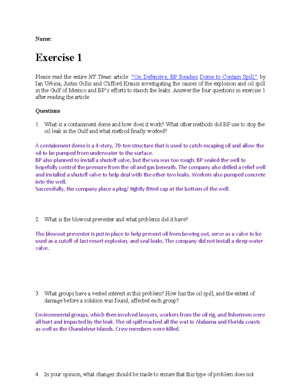 Oil+Spill+Worksheet+lab+12 - Name: Exercise 1 Please read the entire NY ...