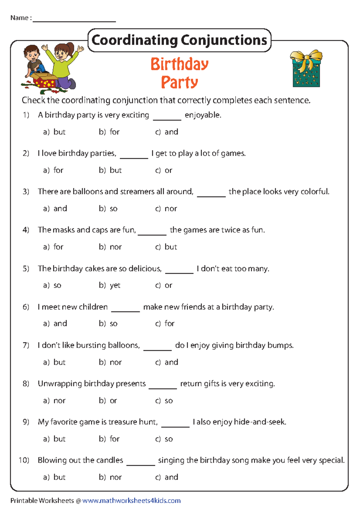 Coordinating Conjunction - Printable Worksheets @ mathworksheets4kids ...