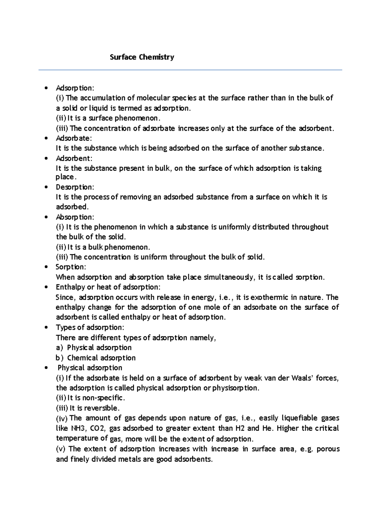 Chemistry notes ch05 surface chemistry - Surface Chemistry Adsorption ...