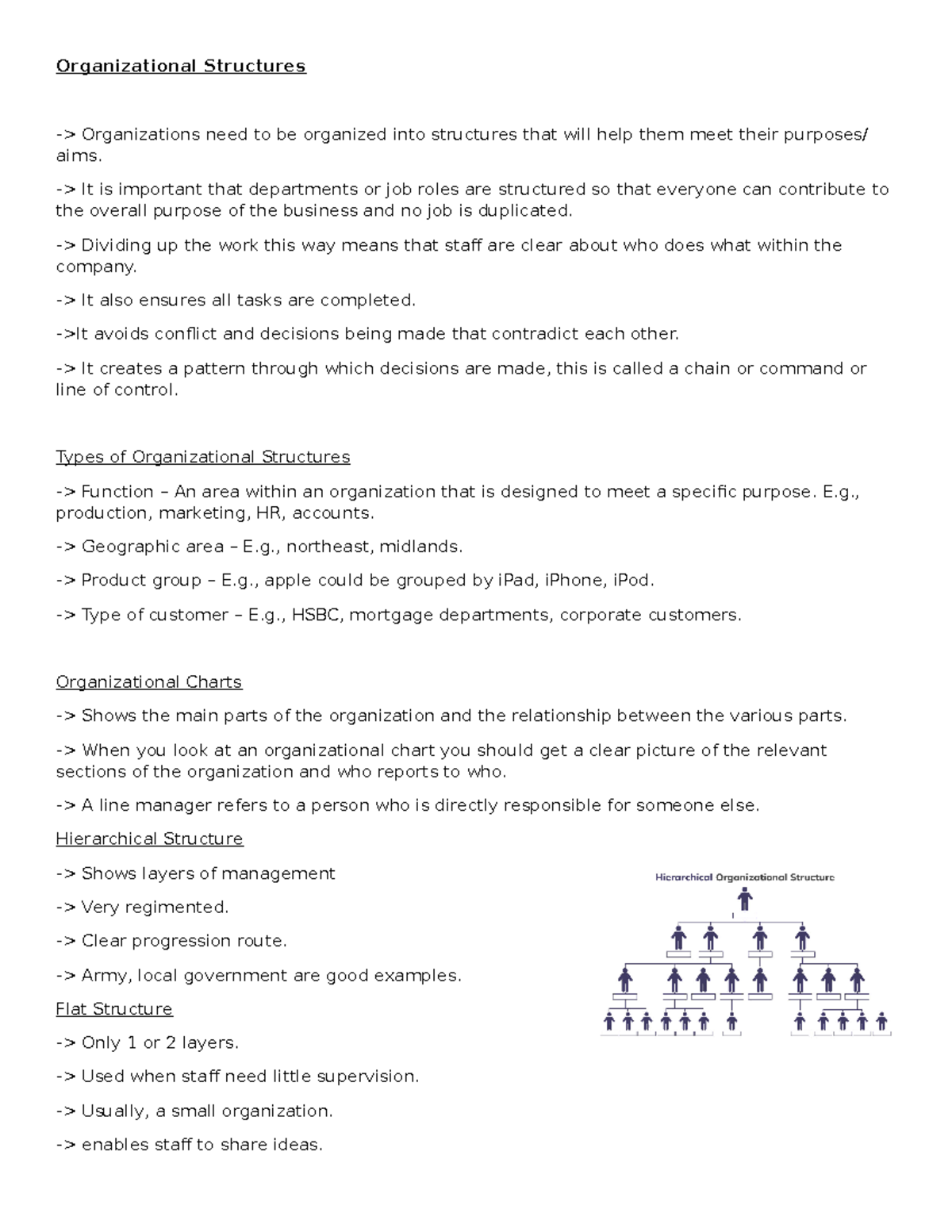 Pearson BTEC National Business Unit 1 - Organisational structures Notes ...