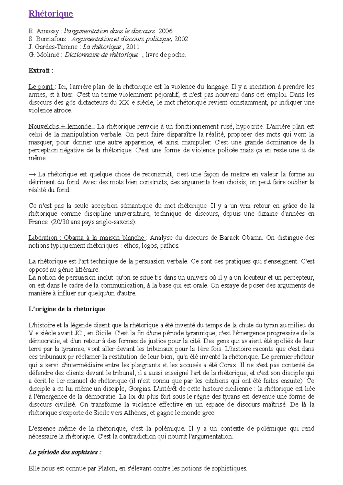Rhetorique - lettre - Rhétorique R. Amossy : l'argumentation dans le ...