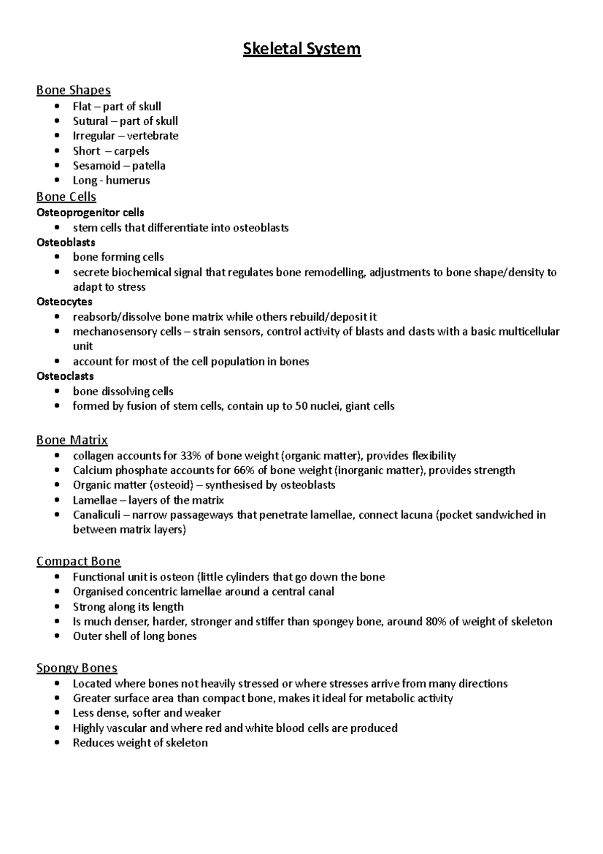 Skeletal System Lecture Notes for 2018/2019 - Skeletal System Bone ...