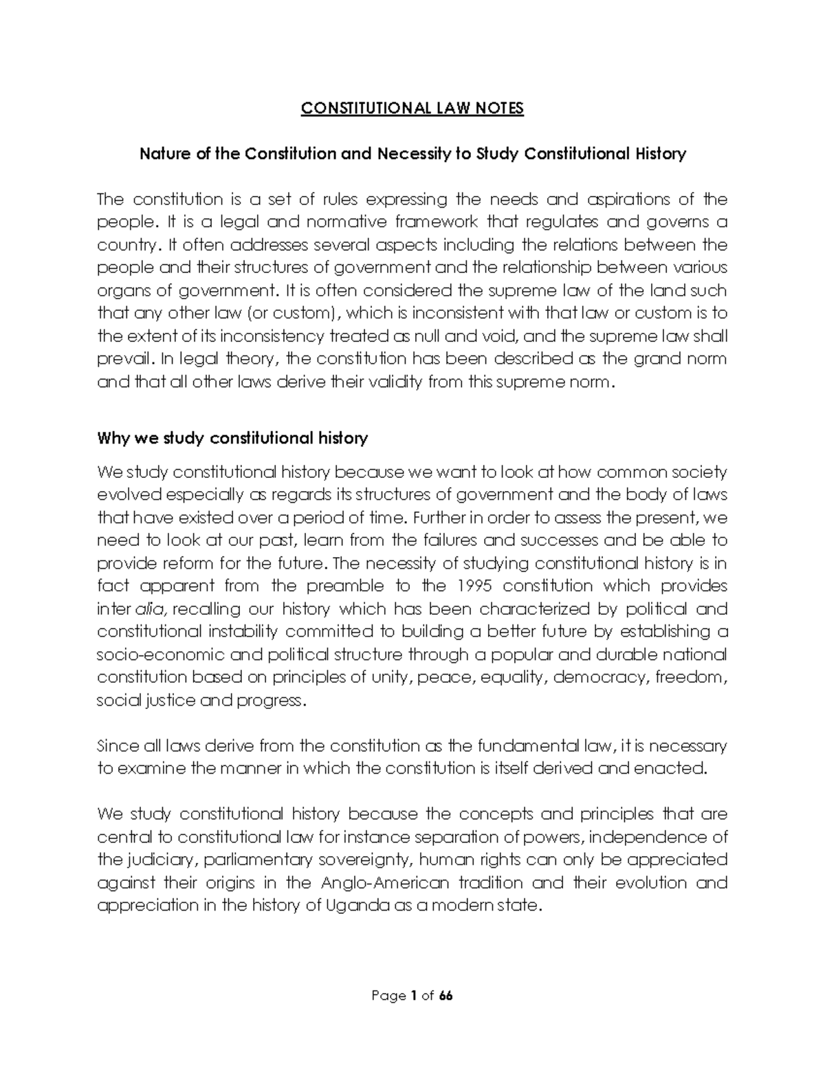 Constitutional History Notes 2021 - CONSTITUTIONAL LAW NOTES Nature of ...