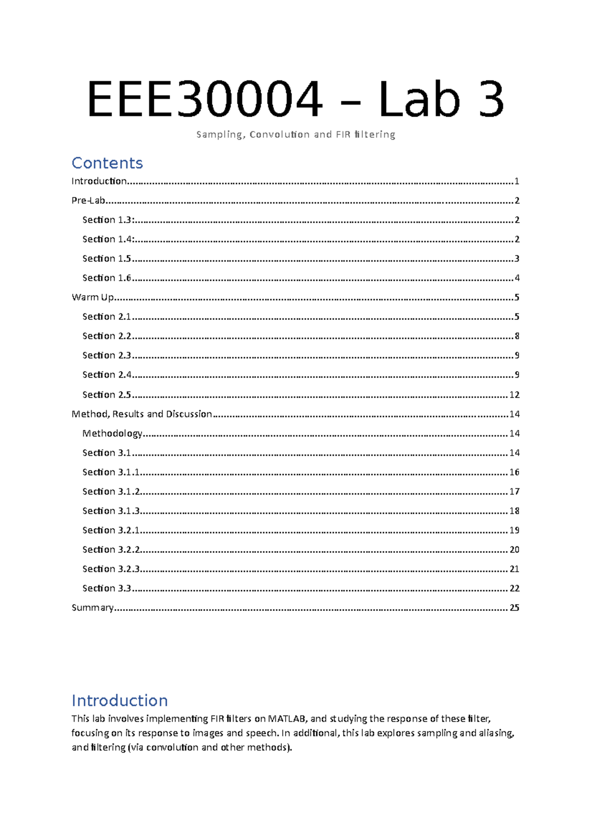 EEE30004- Lab 3 - Sampling, Convolution and FIR filtering Section - Studocu
