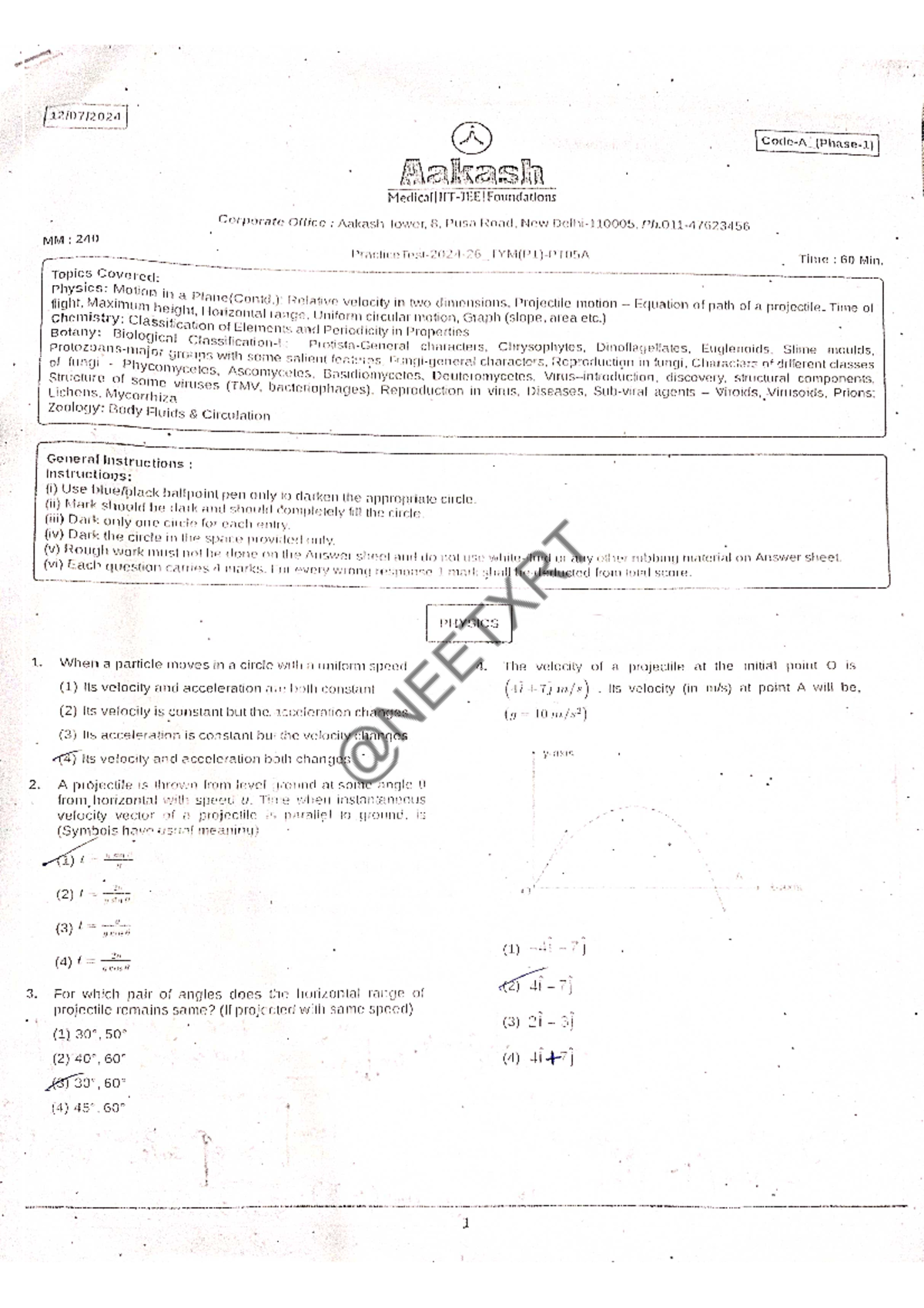 PT 05 TYM CODE A Phase 01 BY @ Neetxrt - Aakash Foundations Corporate Office : Aakash Tower, 8 ...