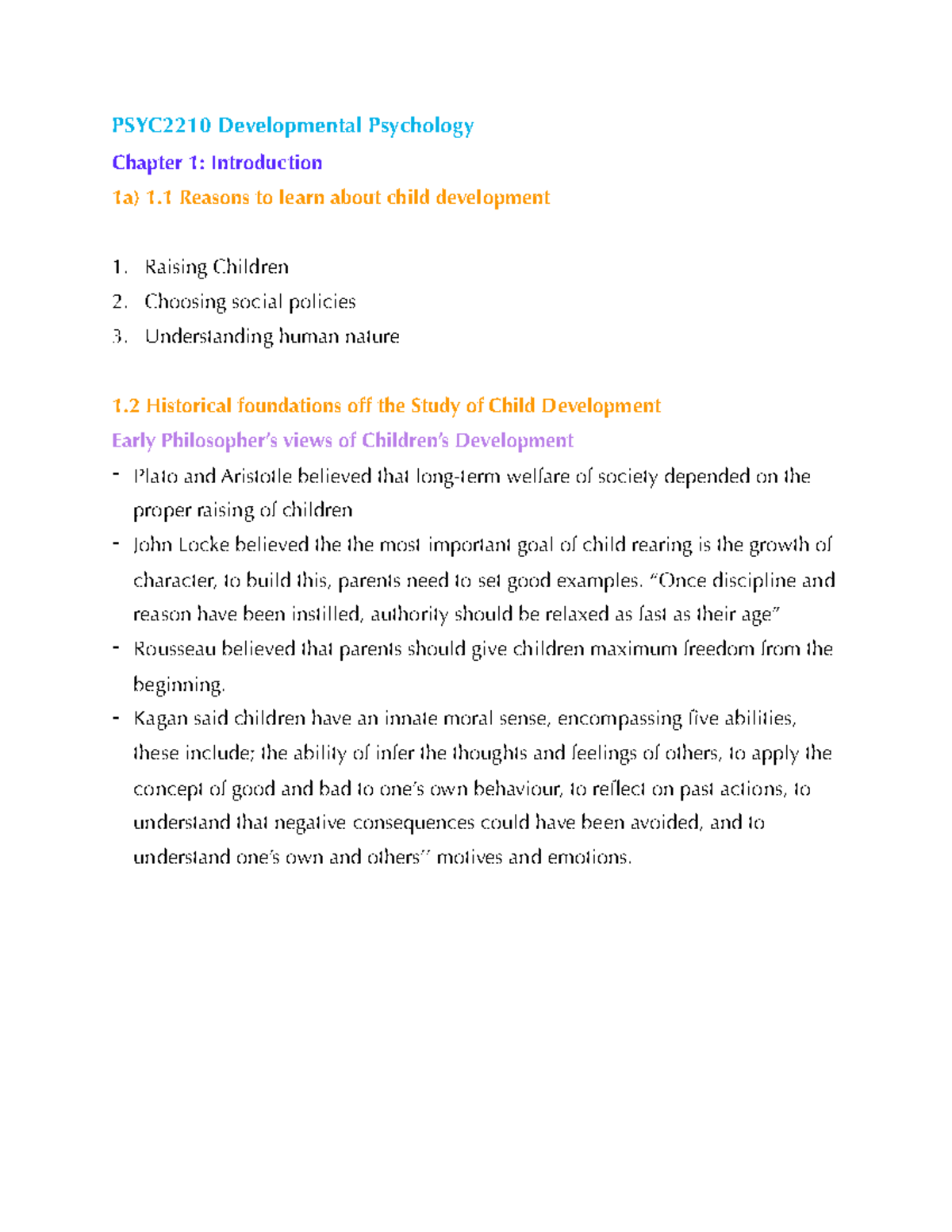 Developmental Psychology - PSYC2210 Developmental Psychology Chapter 1 ...