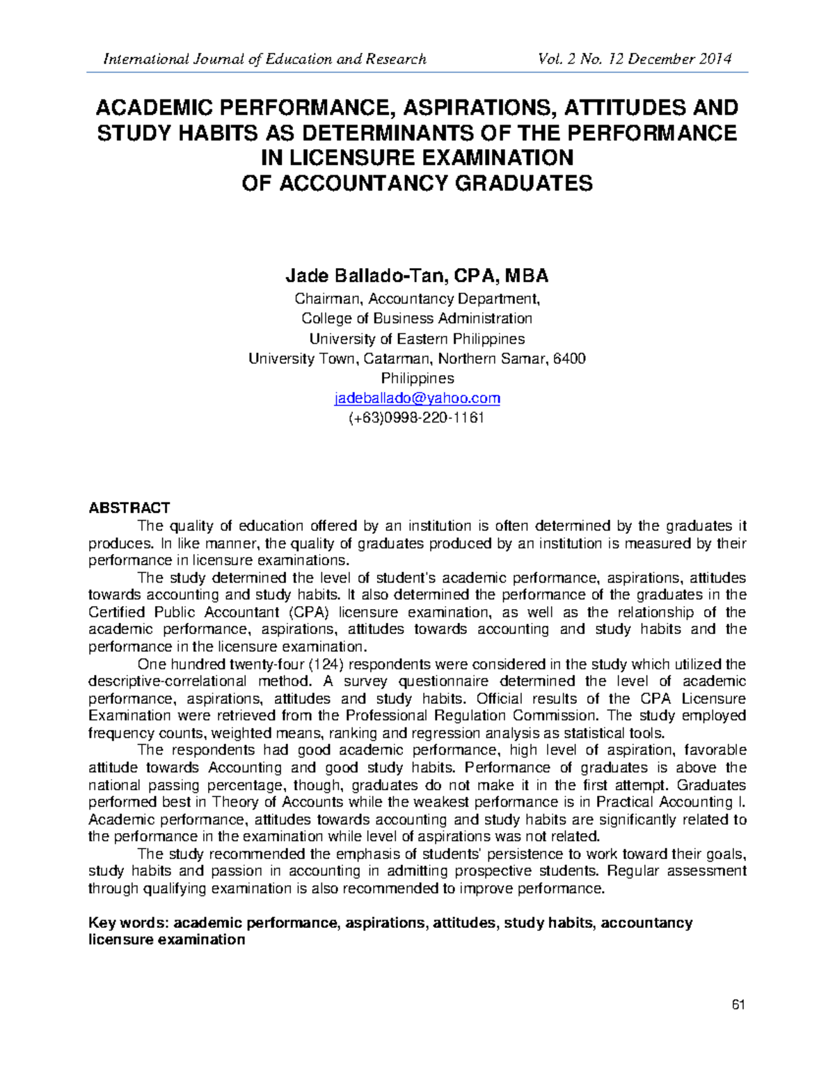 Academic Performance Aspirations Attitud - International Journal of ...