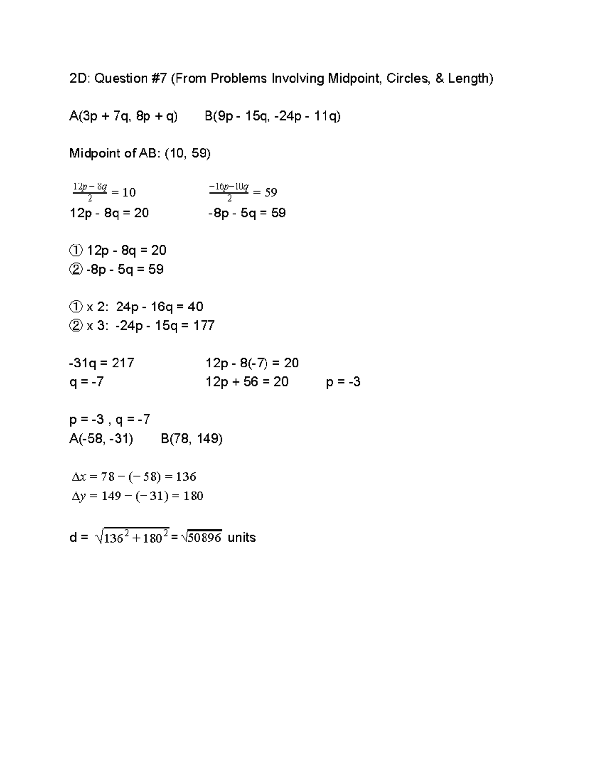 Calculus and Vectors - 2D: Question #7 (From Problems Involving ...