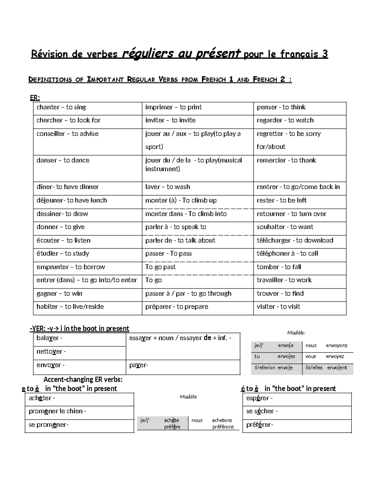Révision de verbes réguliers au présent pour le français 3 - Révision ...