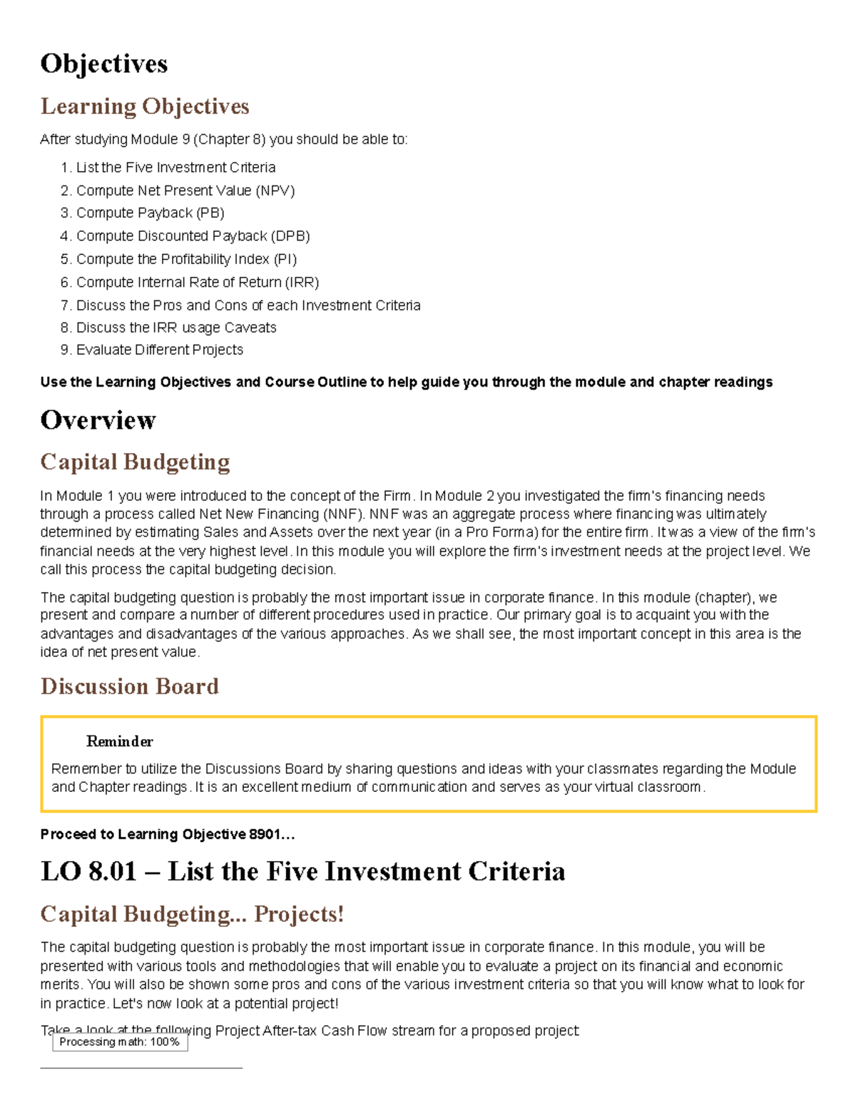 CFIN300, Module 9 - Objectives - Objectives Learning Objectives After ...