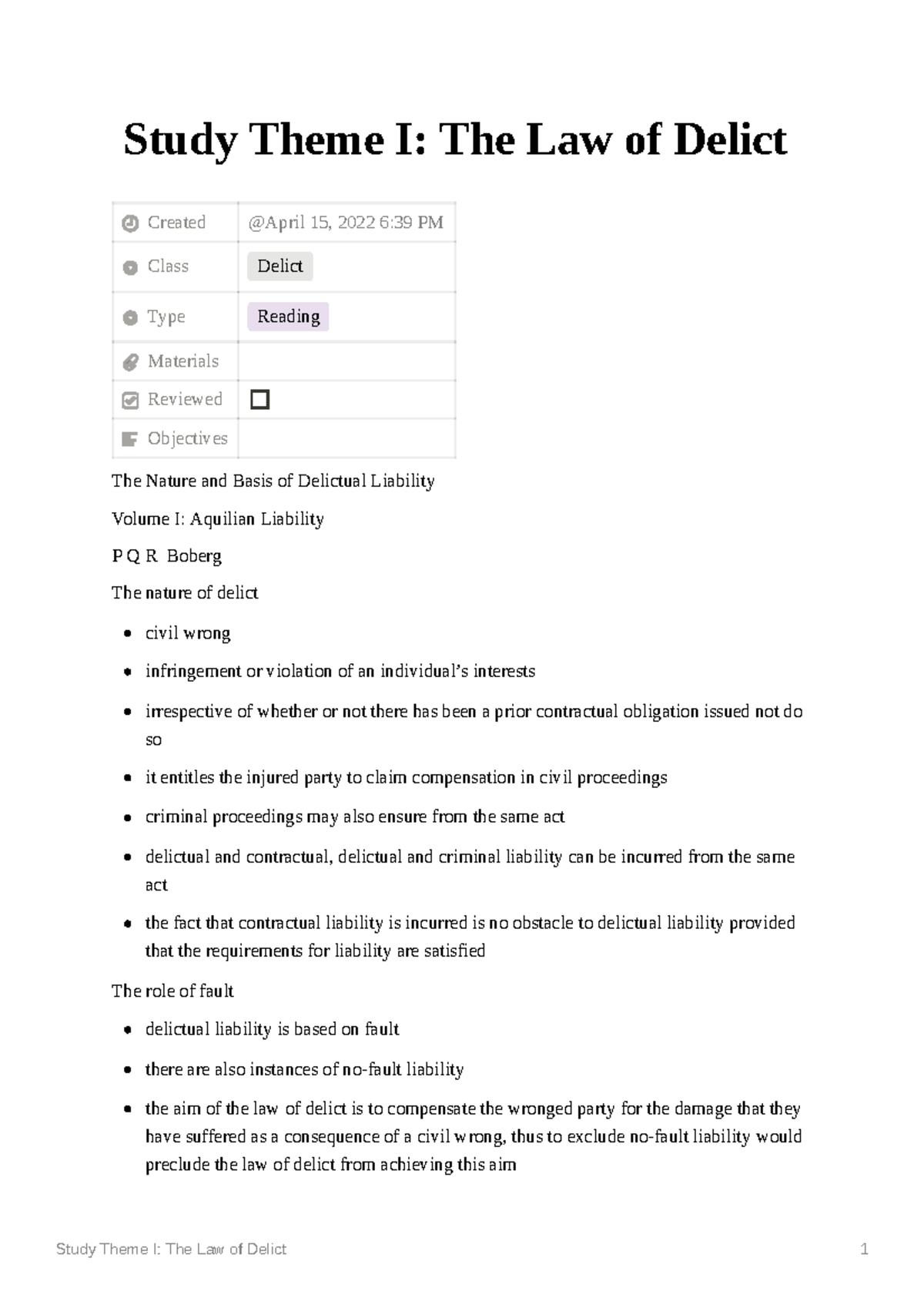 The Law of Delict Journal Article Summaries - LAWS2016 - Wits ...