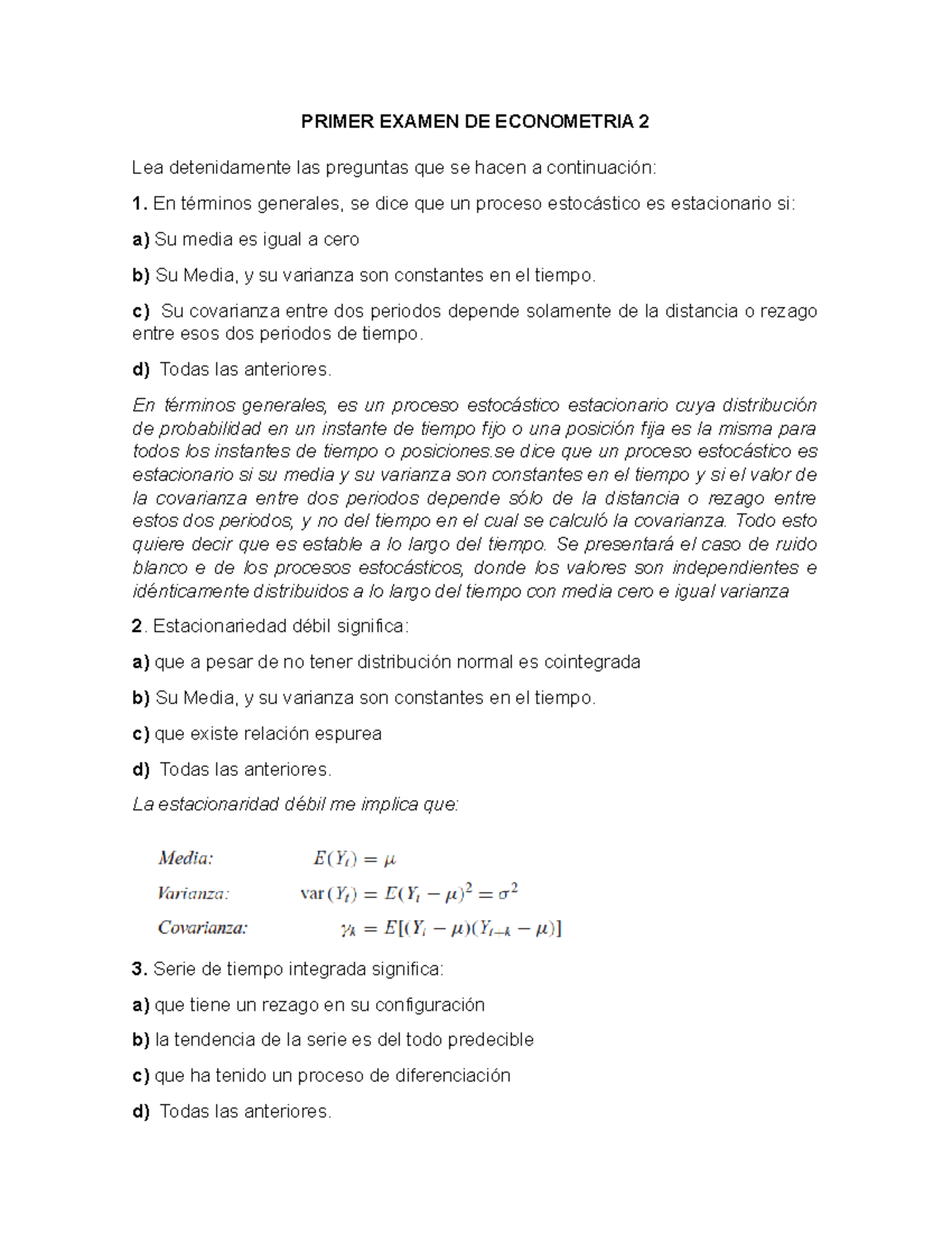 Examen de muestra/práctica 12 Abril 2017, preguntas y respuestas - PRIMER EXAMEN DE ECONOMETRIA ...