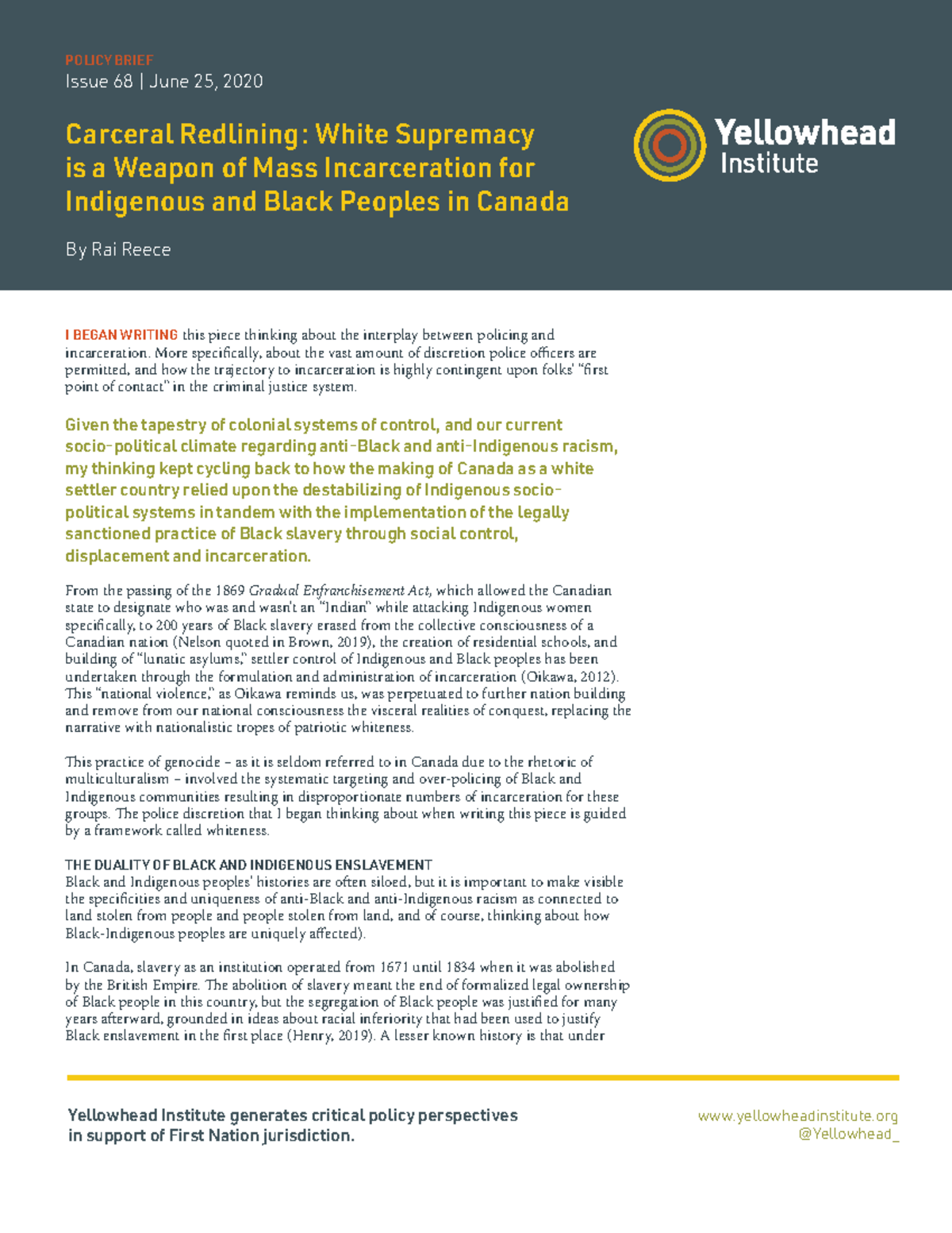 Carceral redlining r reece yellowhead institute brief - POLICY BRIEF ...
