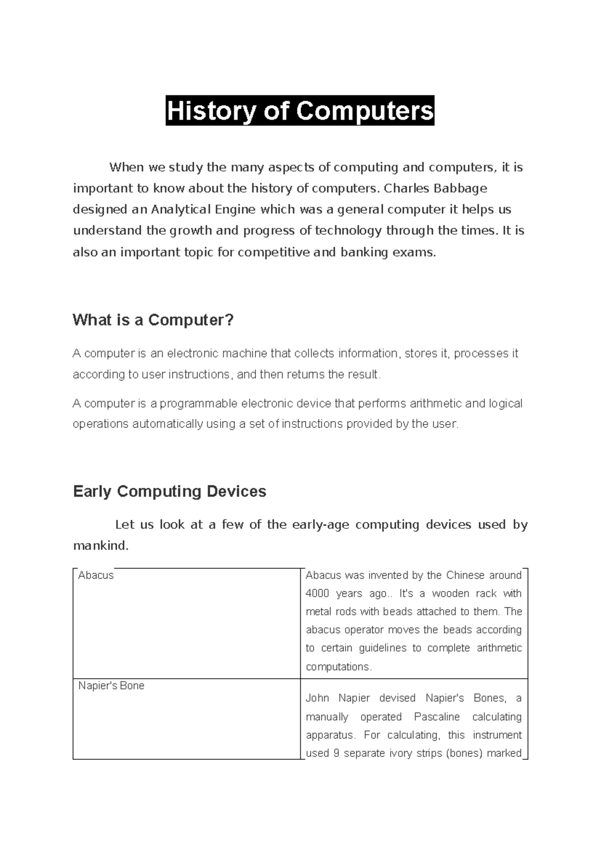 History of Computers - helpful - History of Computers When we study the ...