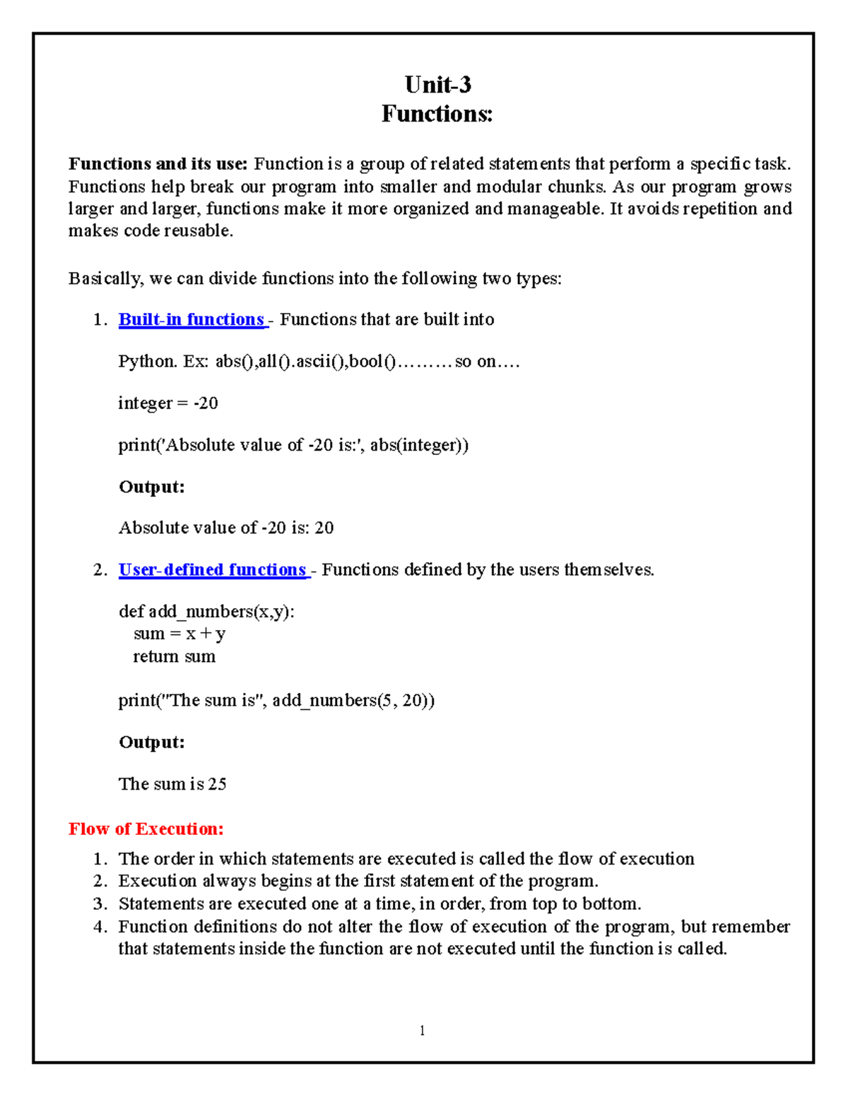 Unit 3 Unit 3 Notes 1 Unit Functions Functions And Its Use