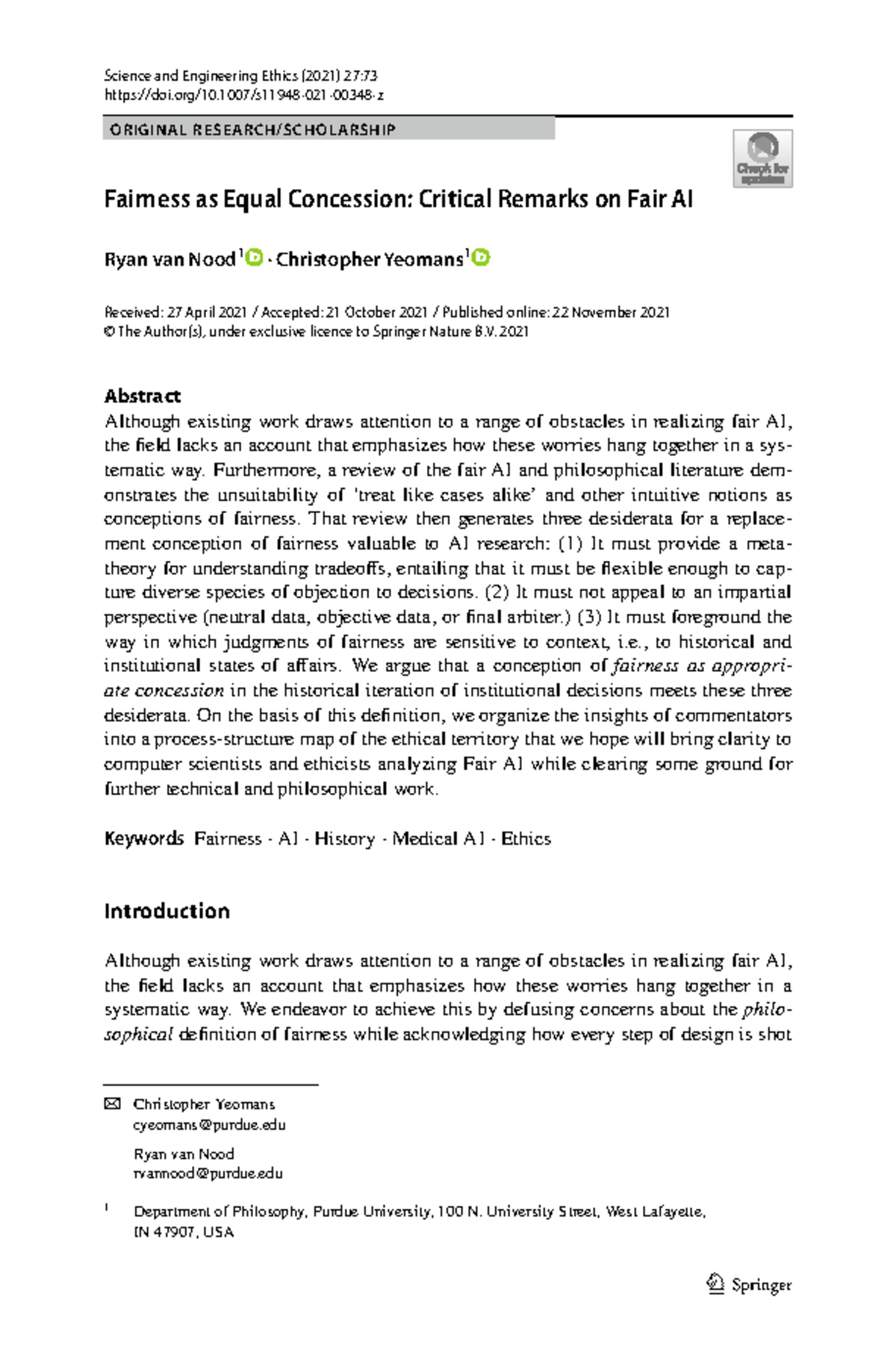 Article 1(Fair AI) - Vol.:(0123456789) Science and Engineering Ethics ...