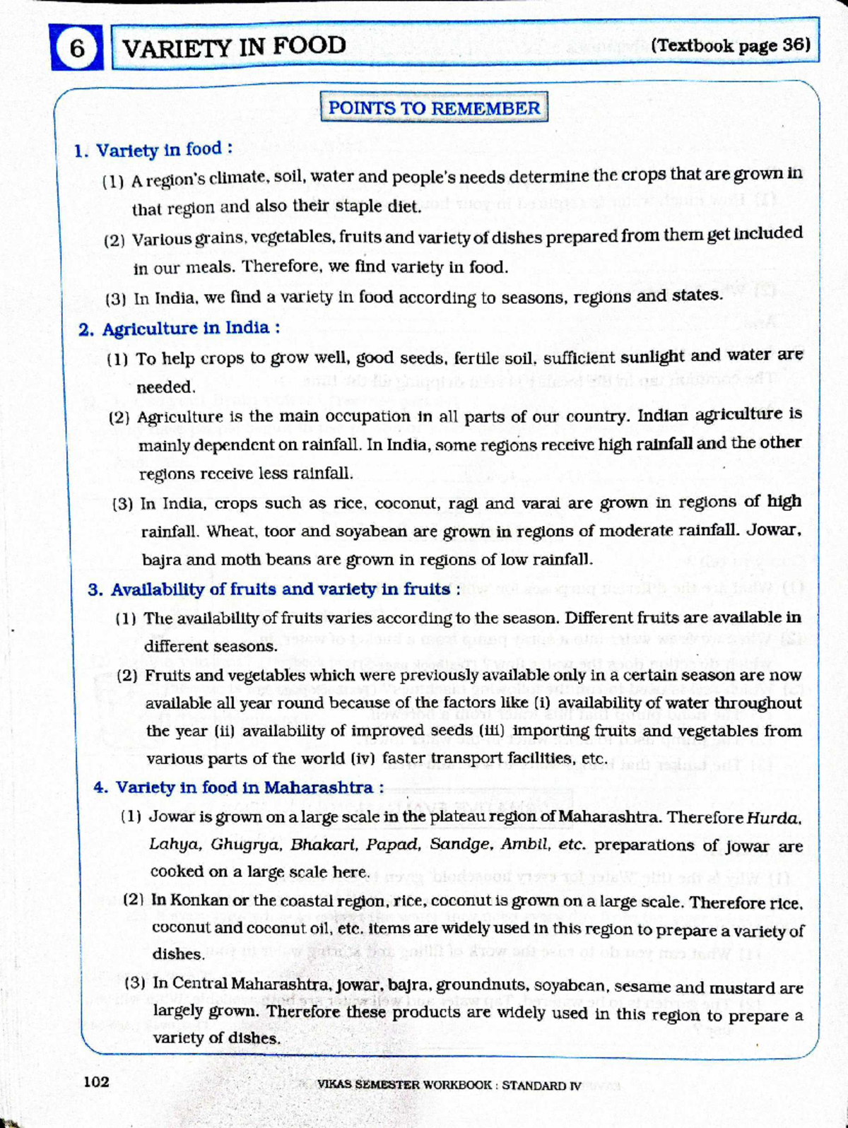 4th evs 1 lesson 6 - Evs workbook - 6 VARIETY IN FOOD (Textbook page 36 ...