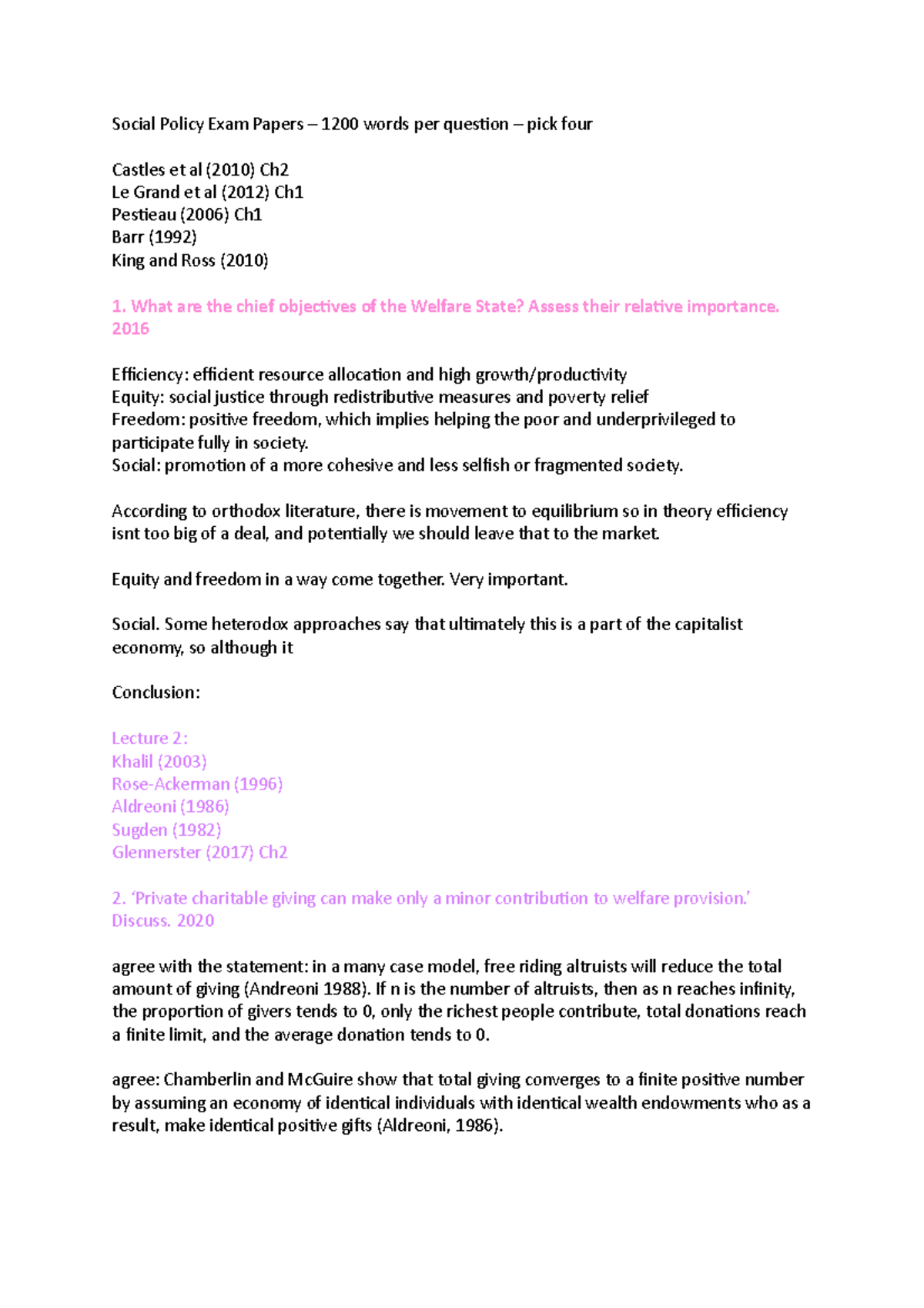 Social Policy Exam Papers - 2016 Efficiency: efficient resource ...