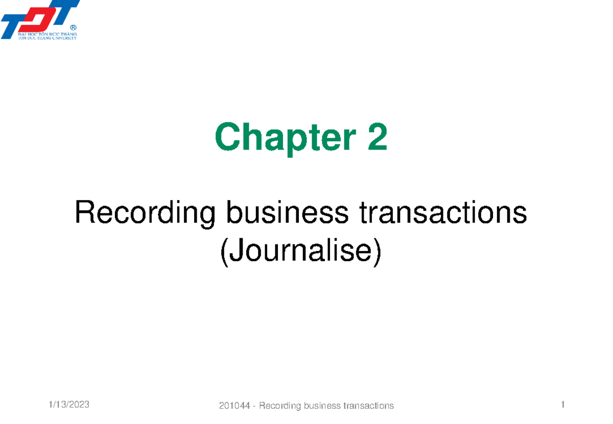 Ch02 Recording business transactions - Chapter 2 Recording business ...