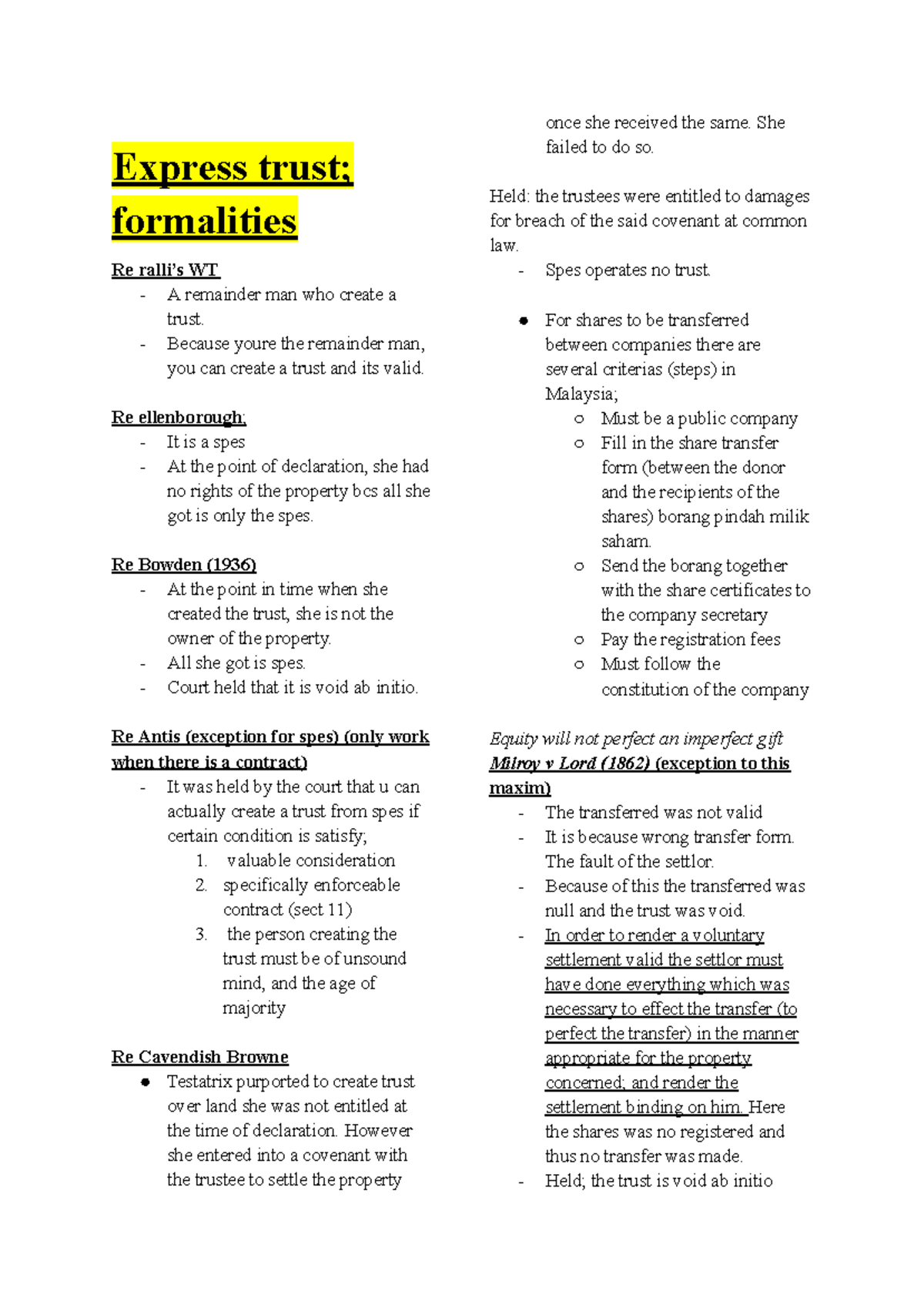 Express Trust; Formalities - Express trust; formalities Re ralli’s WT ...