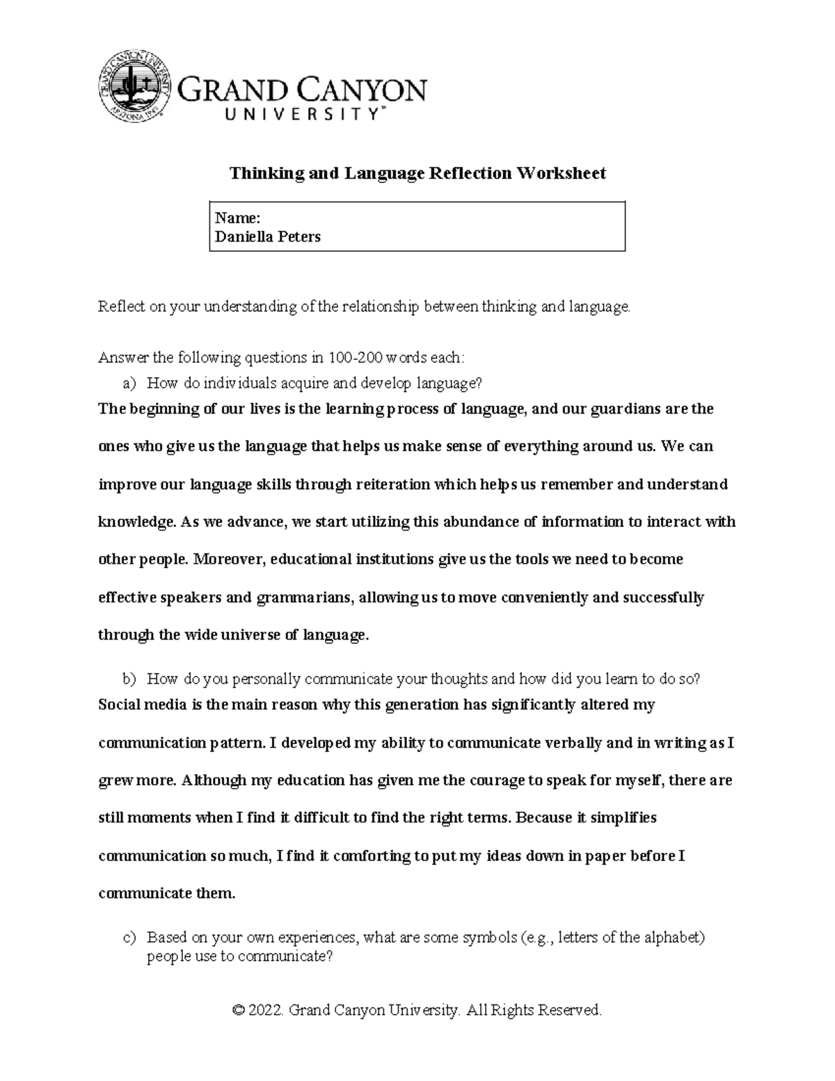 Dd PHI 105.T5 Thinkingand Language Reflection Worksheet - Thinking and ...