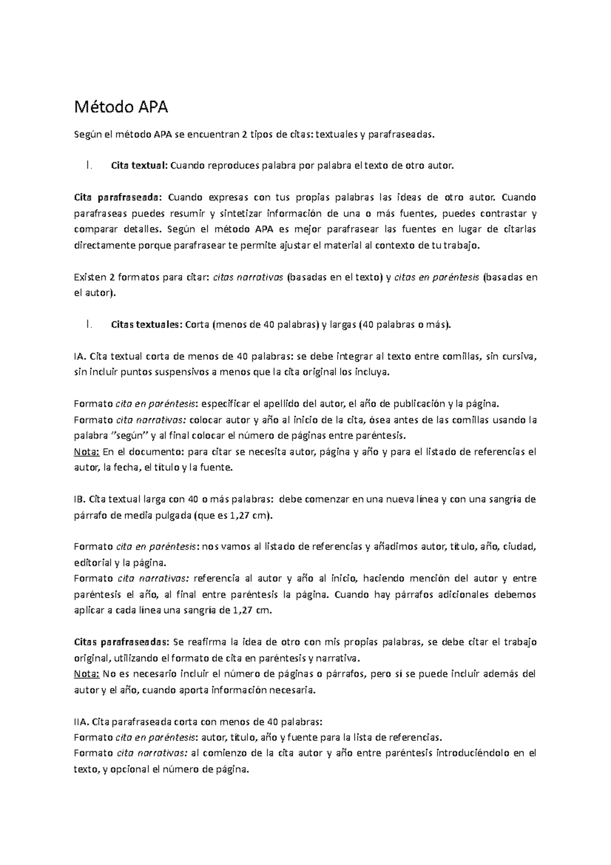 Método APA - Resúmen sobre cómo citar correctamente con el modo APA ...