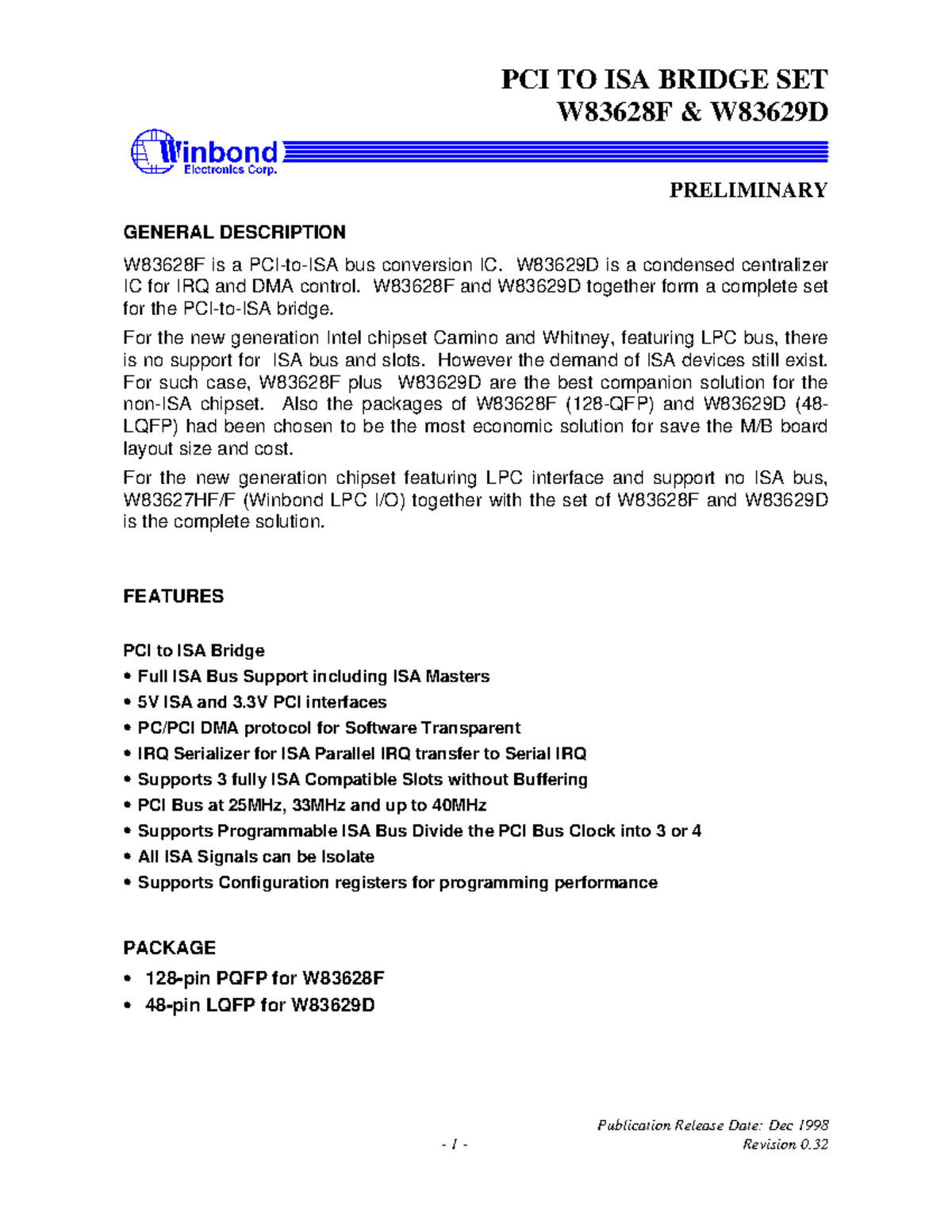 PCI TO ISA Bridge SET - knowledge of pci to isa - W83628F & W83629D ...