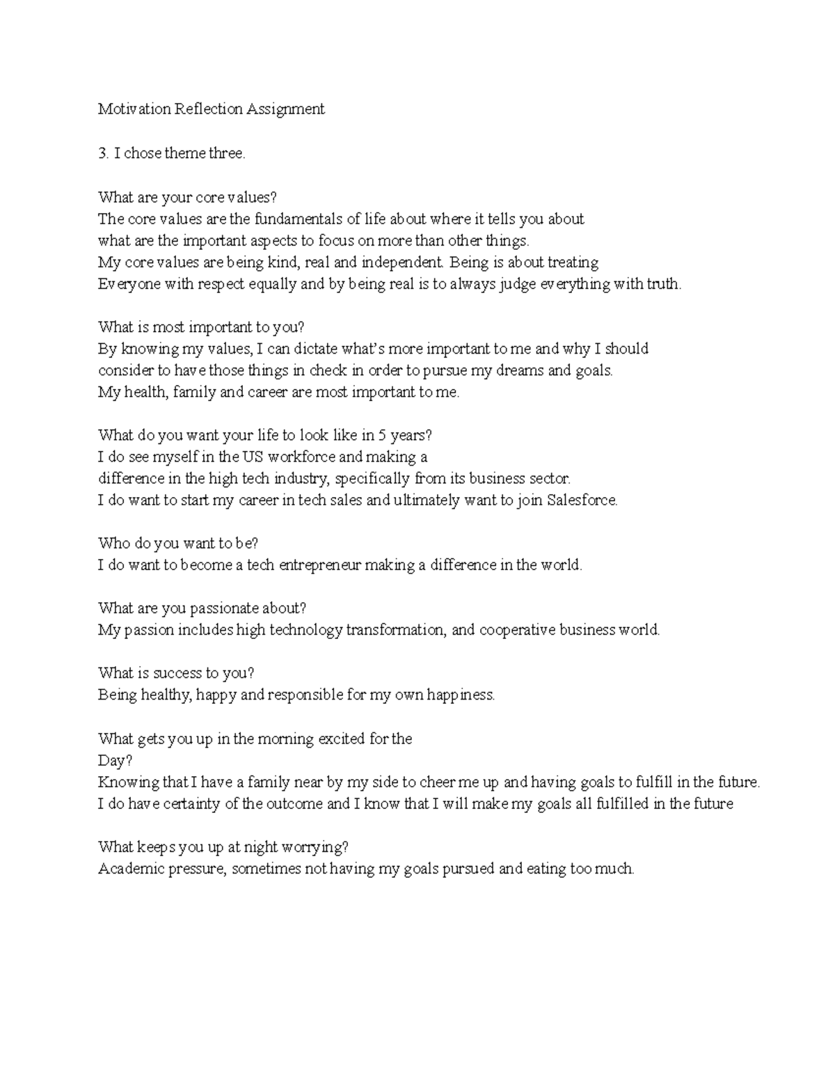 Motication Reflection - What are your core values? The core values are ...