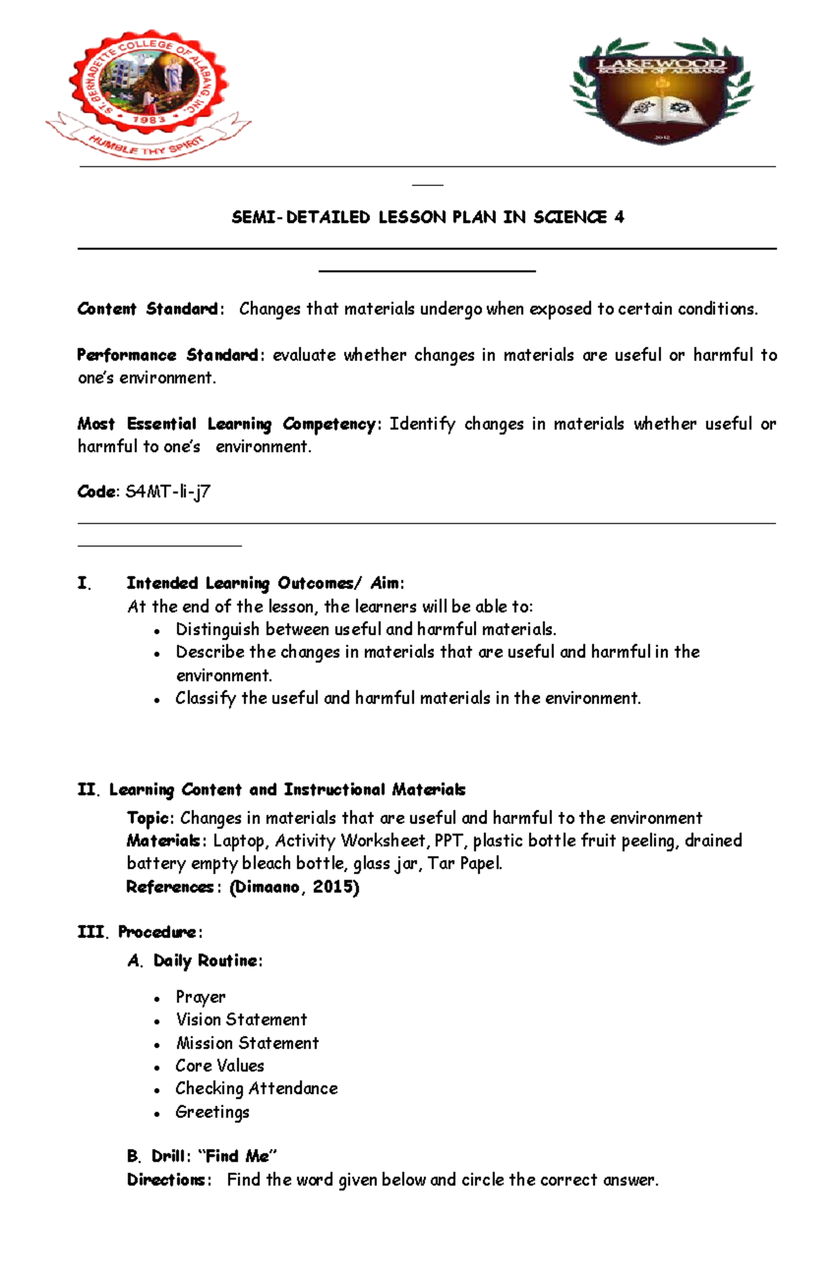 Lesson Plan in Science 4 2 2