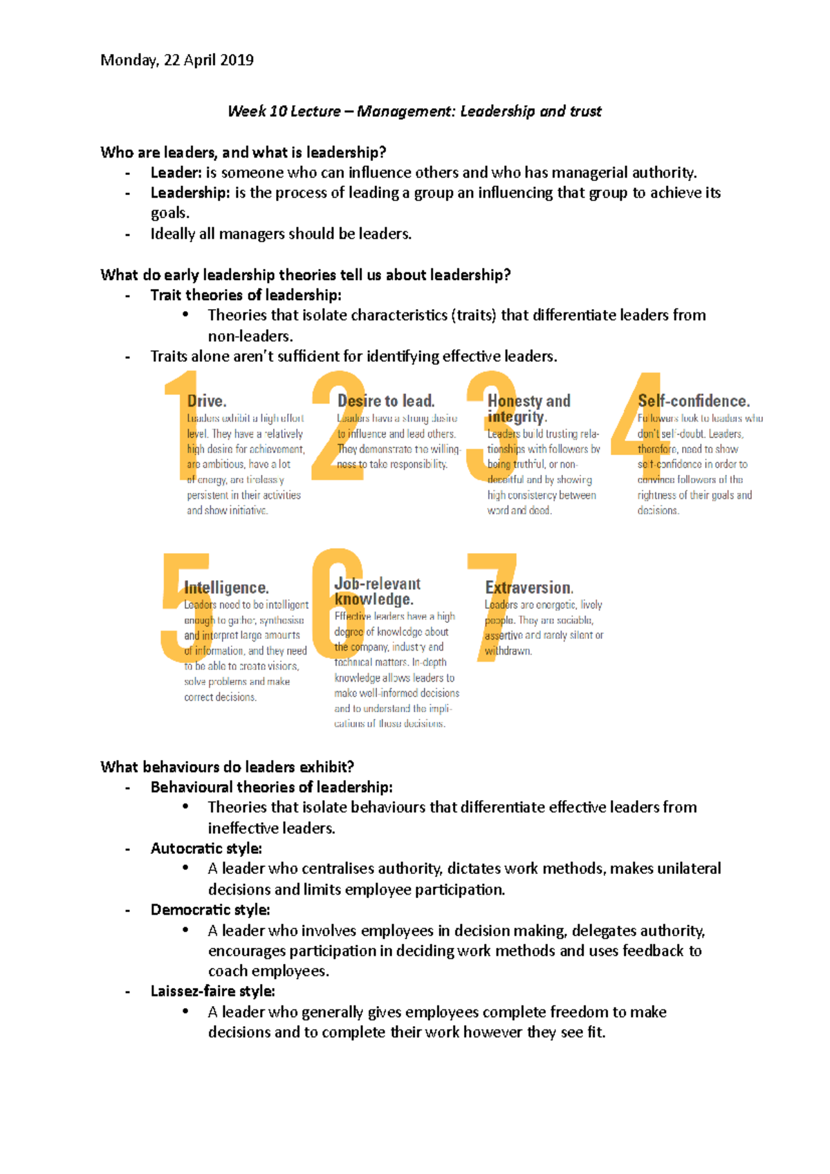 Week 10 Lecture - Week 10 Lecture – Management: Leadership and trust ...