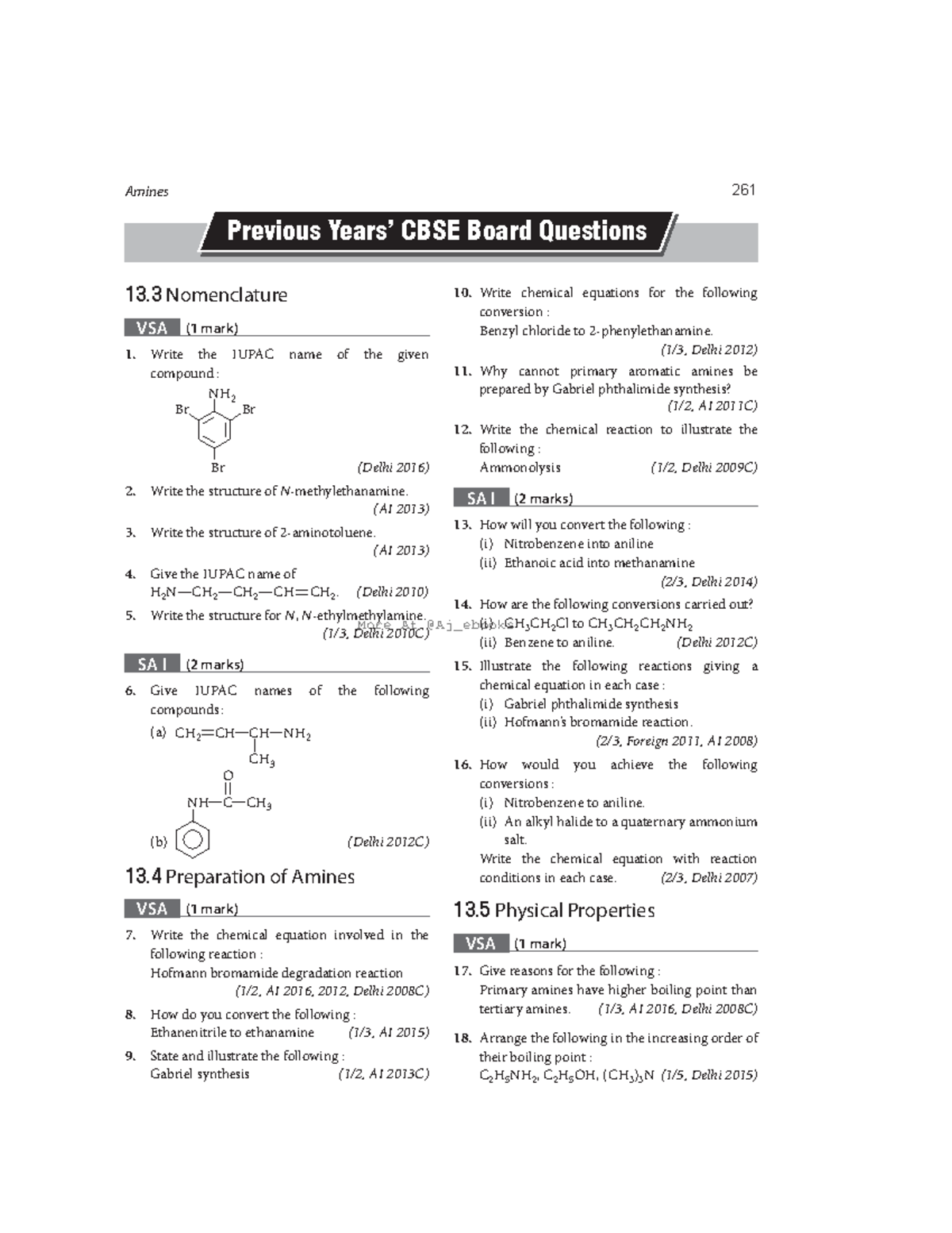 PYQ-CHE- Amines - More At @Aj_ebooks Amines 261 13 Nomenclature VSA (1 ...