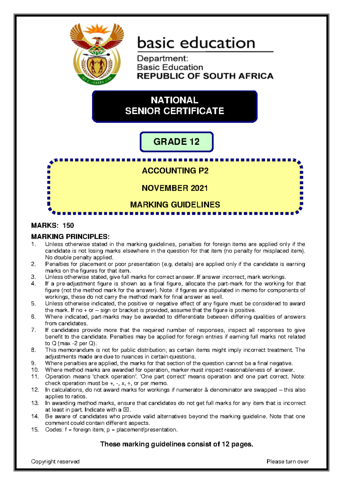 Accounting P2 Nov 2021 MG Eng - MARKS: 150 MARKING PRINCIPLES: 1 ...