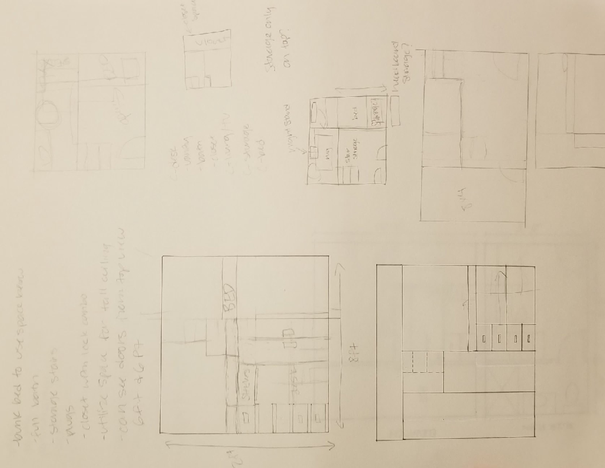 88 - Initial floorplan sketching and planning for sleeping pod project ...